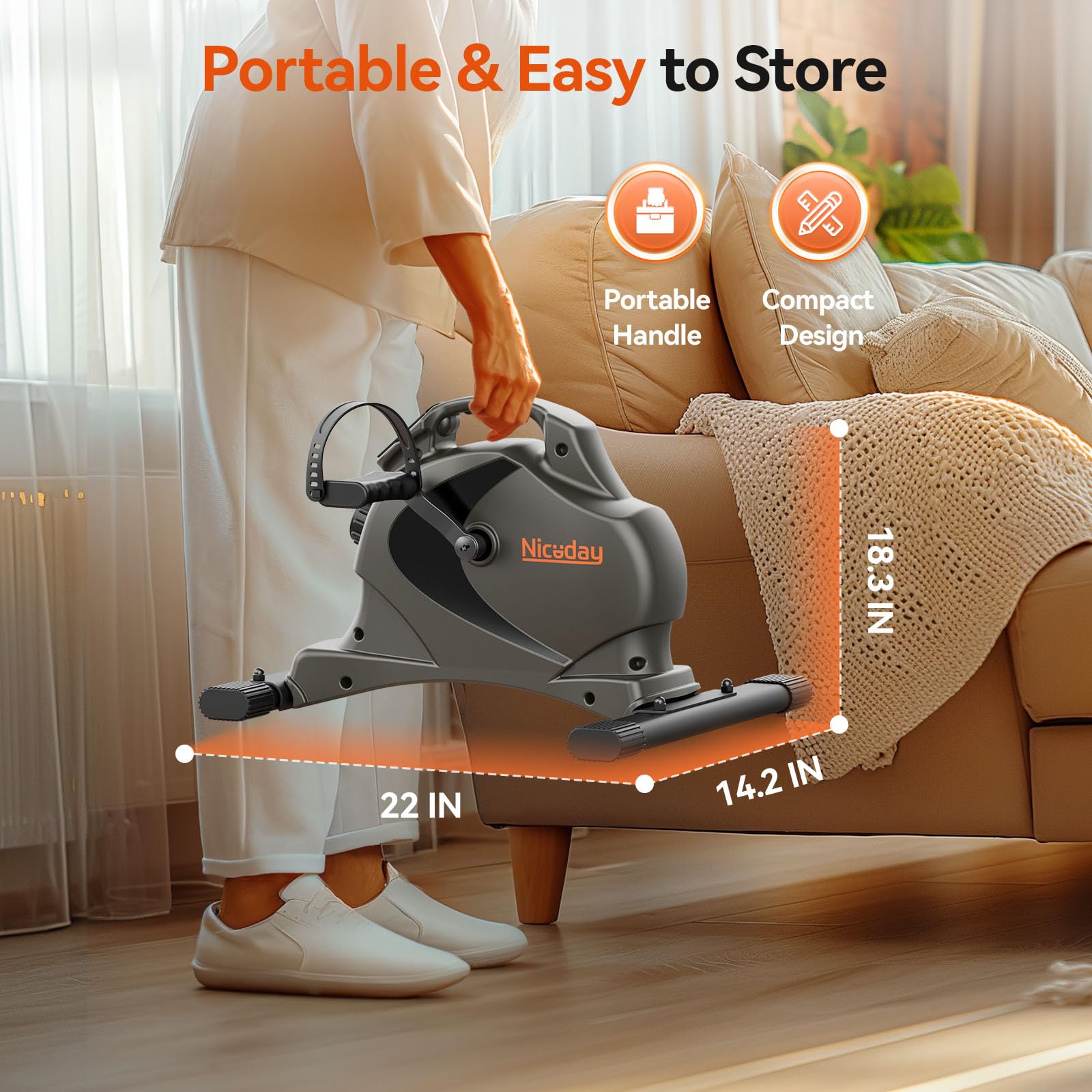 Niceday Under Desk Bike, Pedal Exerciser with 8 Levels Magnetic Resistance, Mini Exercise Bike for Home Office Workout or Physical Therapy