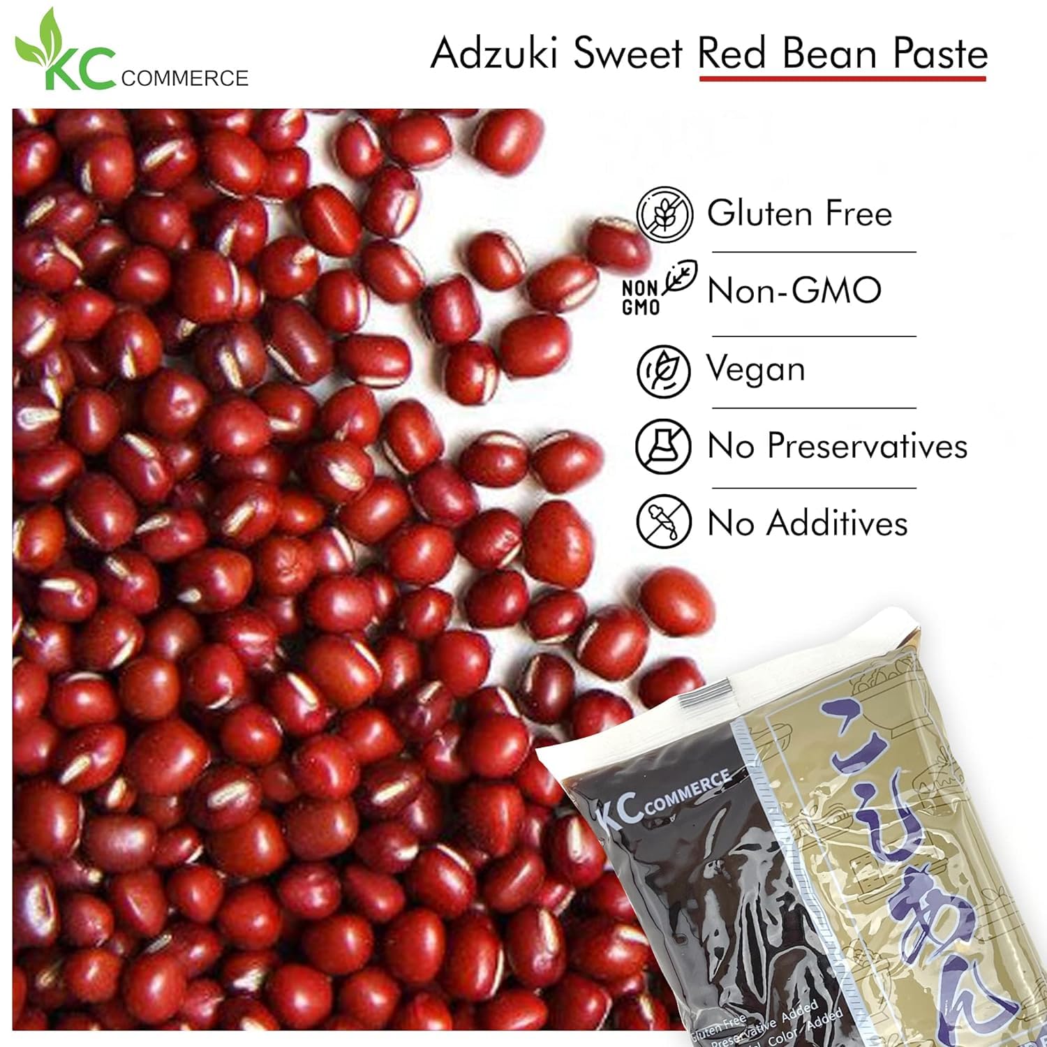 KC Commerce Sweetened Red Bean Paste - Adzuki Beans, Japanese Mochi Rice Cake Sweets Anko, Mashed TSUBUAN, VEGAN & GLUTEN-FREE, NO PRESERVATIVE, NO-MSG, NON-GMO, 14.11oz