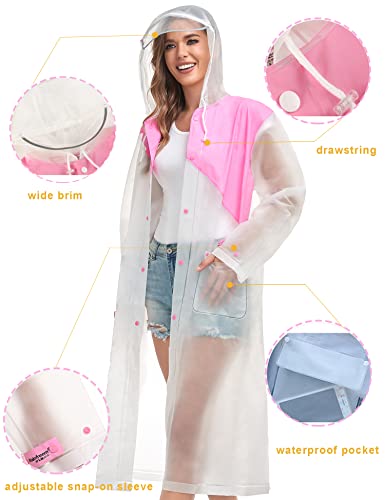 Muzeca EVA Raincoat Waterproof Rain Poncho Reusable Unisex Men Women Long Clear Rain Wear Pink Large
