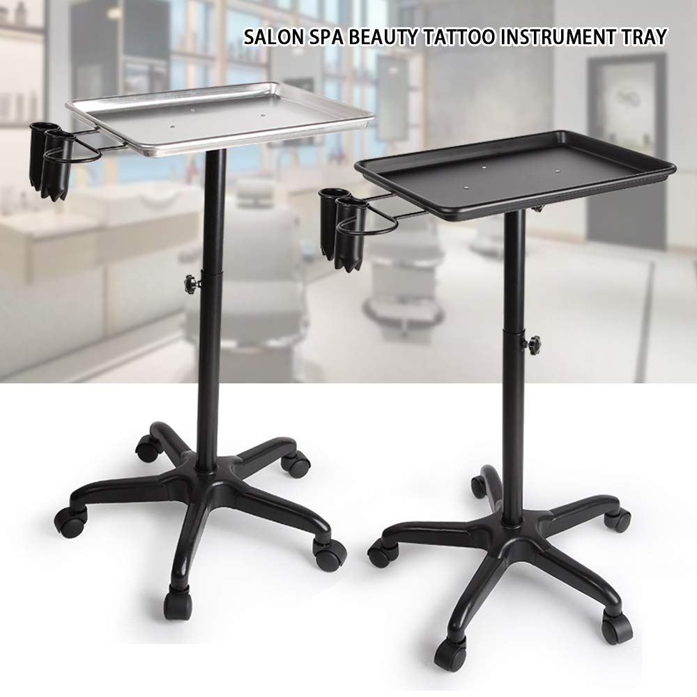 Tattoo Tray on Wheels Tattoo Cart with Bracket Salon Rolling Tray Cart for Salon Beauty Spa Tattoo, Adjustable Height (Silver)