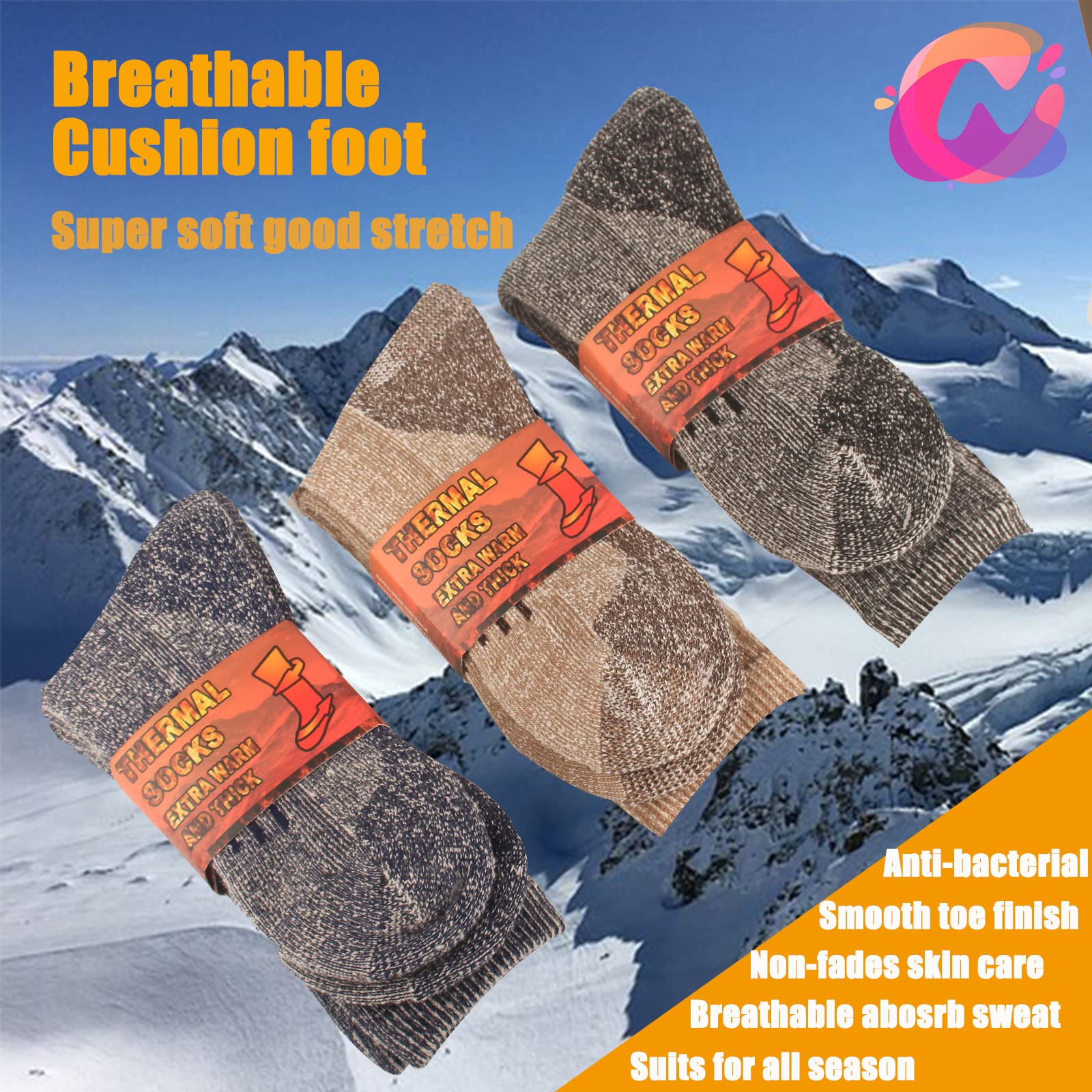 NuanSumm Men's Merino Wool Socks Thermal Heat Trapping Insulated Heated Boot Socks for Hiking Crew Moisture Wicking