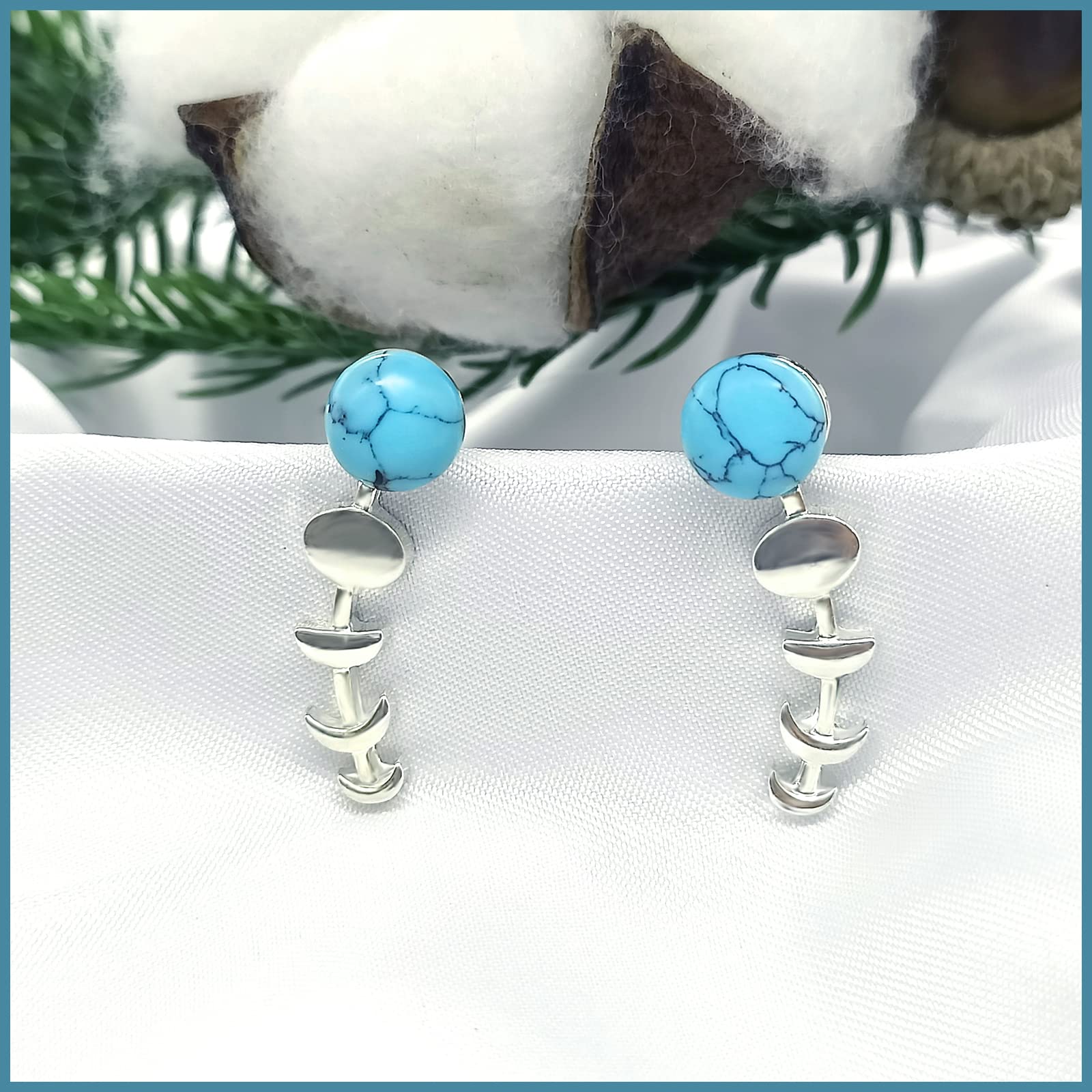 Moon Earrings Ear Wrap Climber Crawler Hook Earrings Moon Phase Silver Ear Cuffs for Women Blue