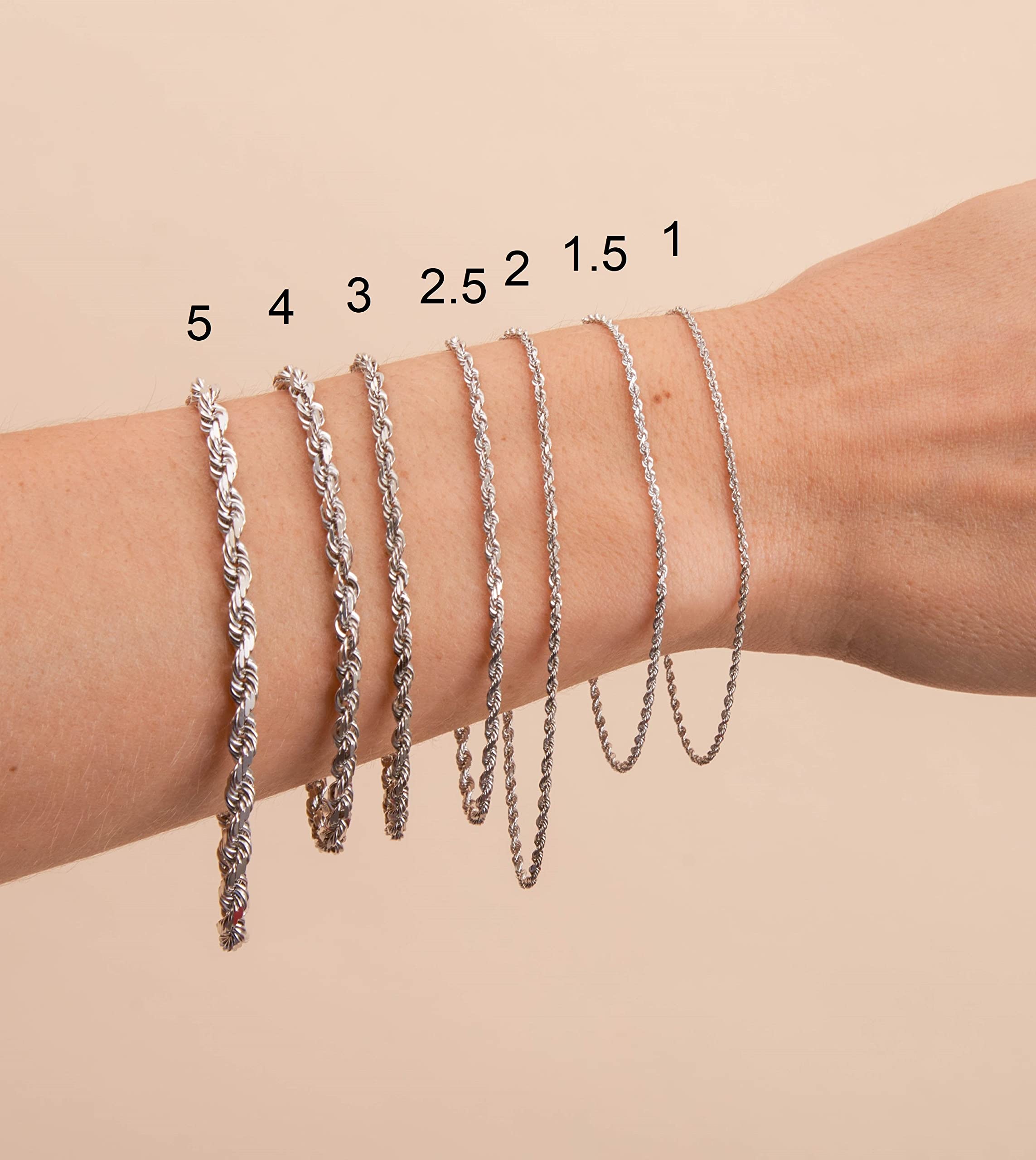 Olive & Chain Solid 10k White Gold Rope Chain Bracelet, Twisted Rope Chain for Men & Women