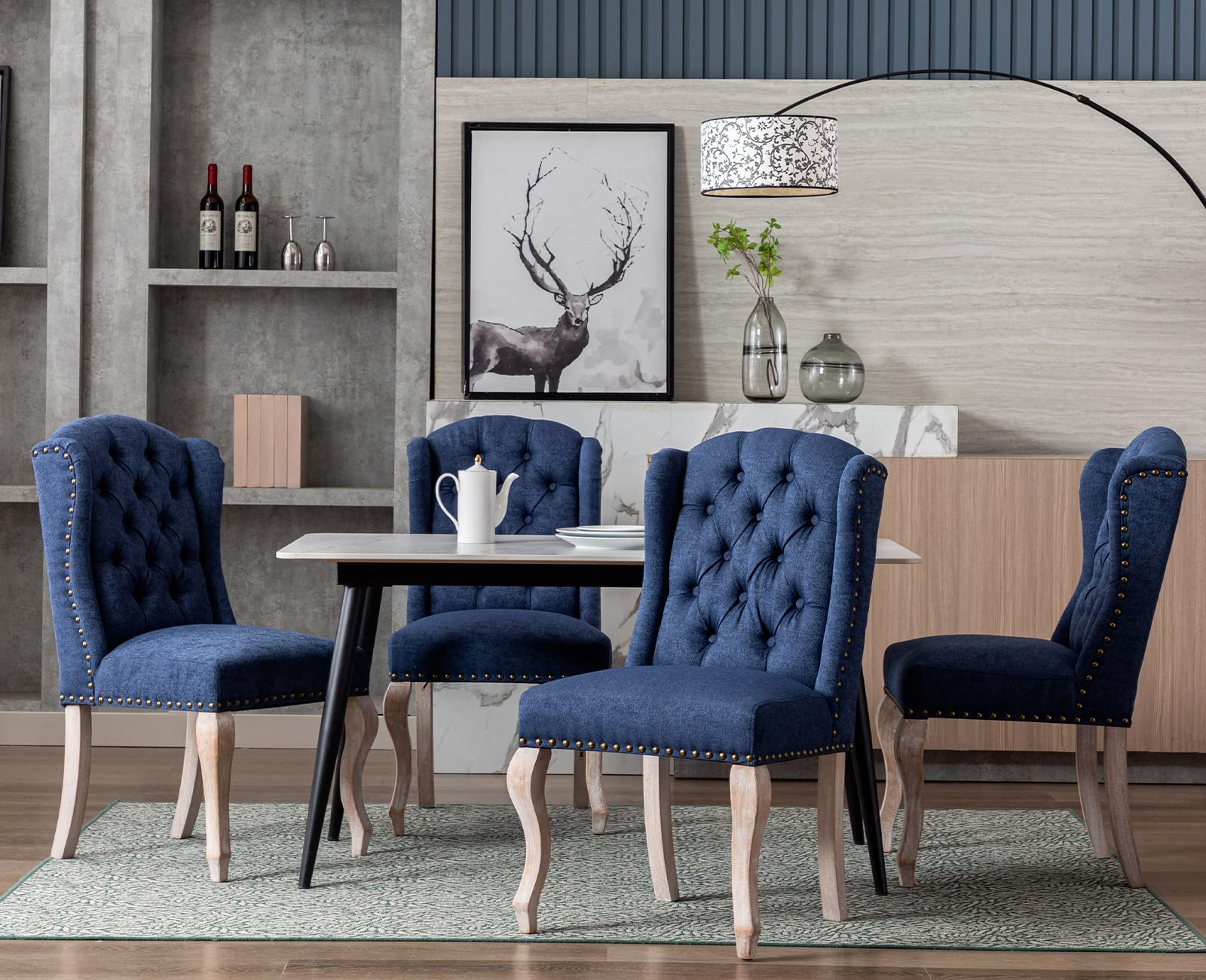 K.MAX Tufted Dining Chairs Fabric Accent Chairs for Living Room Mid Century Modern Armless Dining Chair with Wood Legs Nailhead Trim for Kitchen Set of 4, Grey