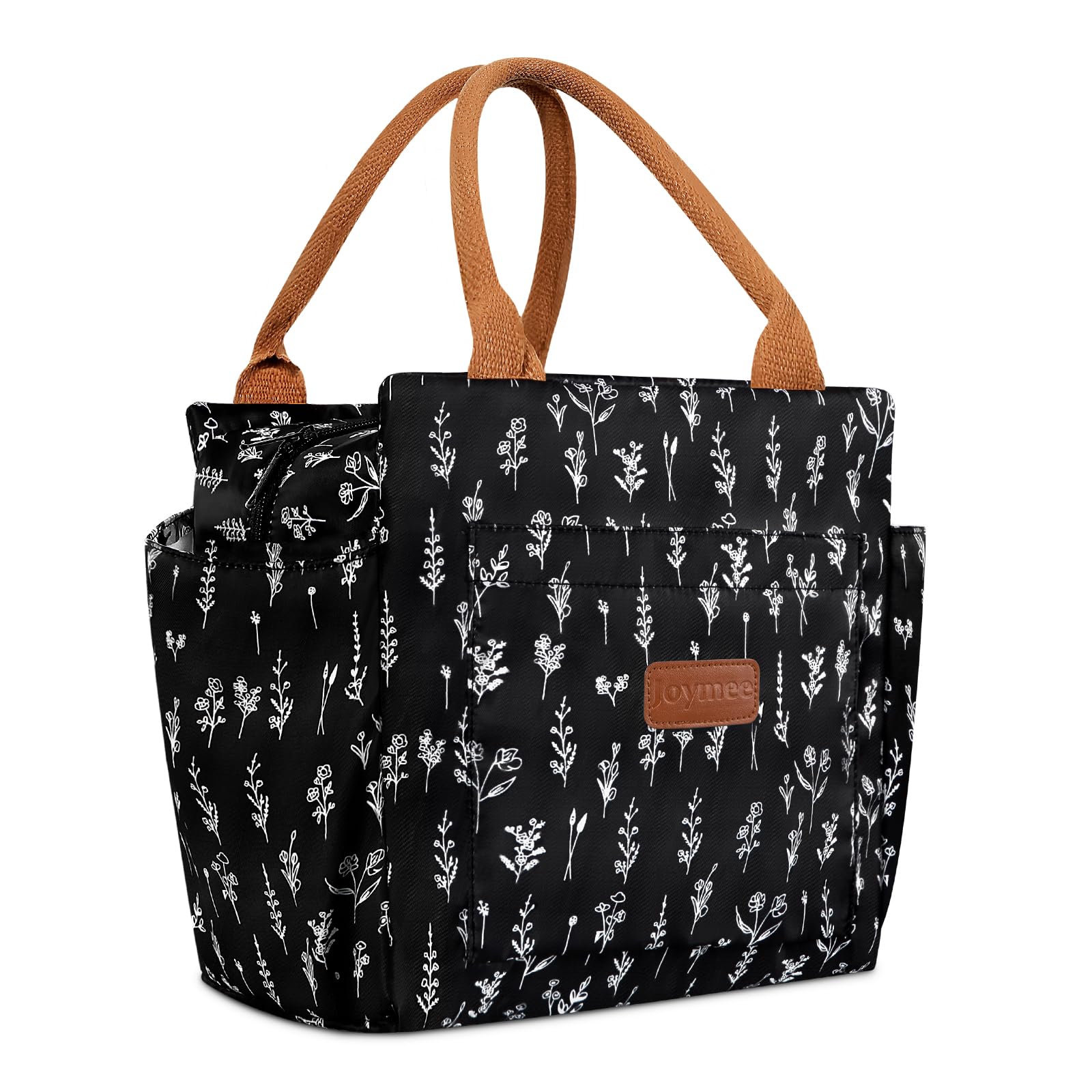 Joymee Lunch Bag Women Insulated Lunch Box Reusable Leakproof Large Cooler Tote for Womens Mens Adults with Bottle Holder and Side Pockets for Work Office Picnic - White Little Flowers