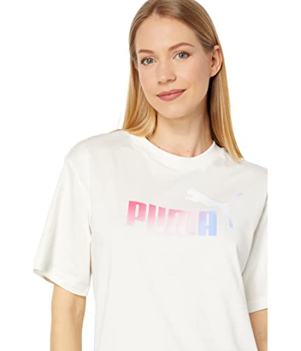 PUMA Women's Essentials Relaxed Logo Tee, Ombre Warm White, X-Large
