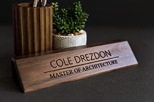 Walnut Office Desk Name Plate Personalized. Custom Name Plates for Desks. Office Desk Decor. Gift For Coworkers, Teachers, Graduates. Walnut Desk Wedge