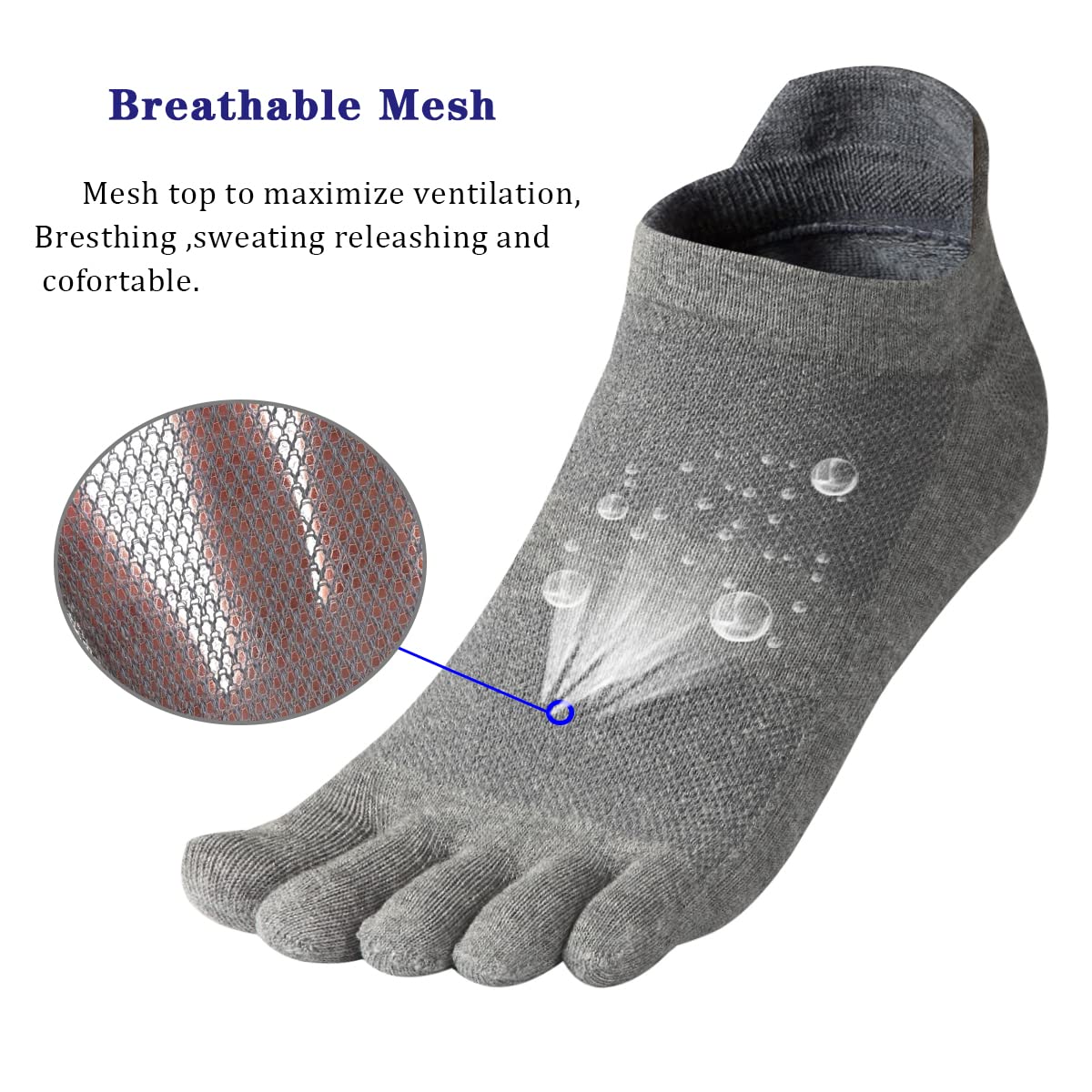 Meaiguo Men's Toe Socks Cotton Five Finger Socks Athletic Socks for Running 4 Pairs(Grey)