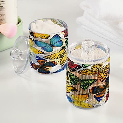 xigua 2 Pack Beautiful Butterfly Apothecary Jars with Lid, Qtip Holder Storage Containers for Cotton Ball, Swabs, Pads, Clear Plastic Canisters for Bathroom Vanity Organization (10 Oz)