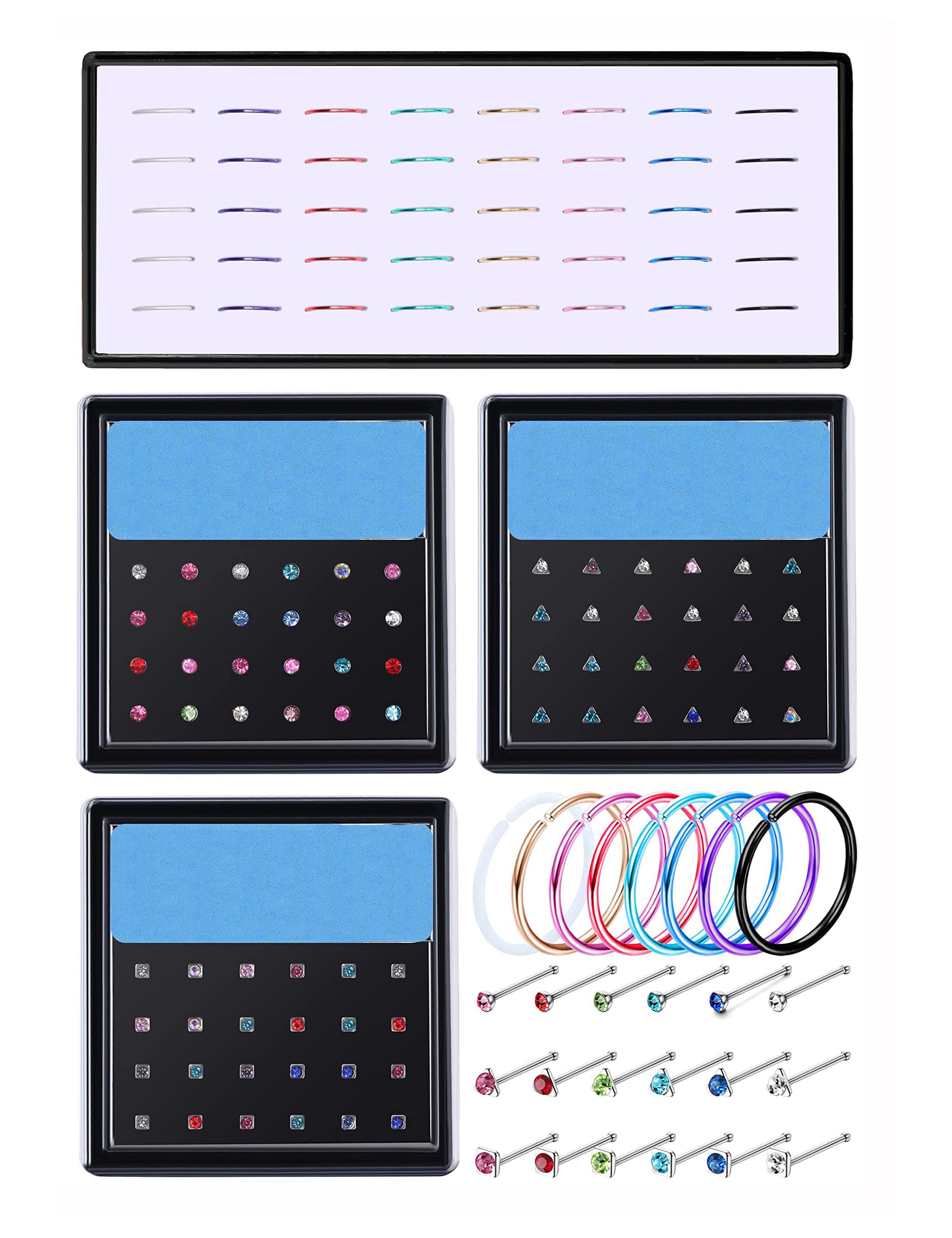 ORAZIO 112-200PCS Nose Ring Studs Hoops For Women Surgical Stainless Steel 22 Gauge Nose Ring Set Nose Piercing Jewelry 22G Nose Hoop 1.5mm 2mm Tiny Nose Stud