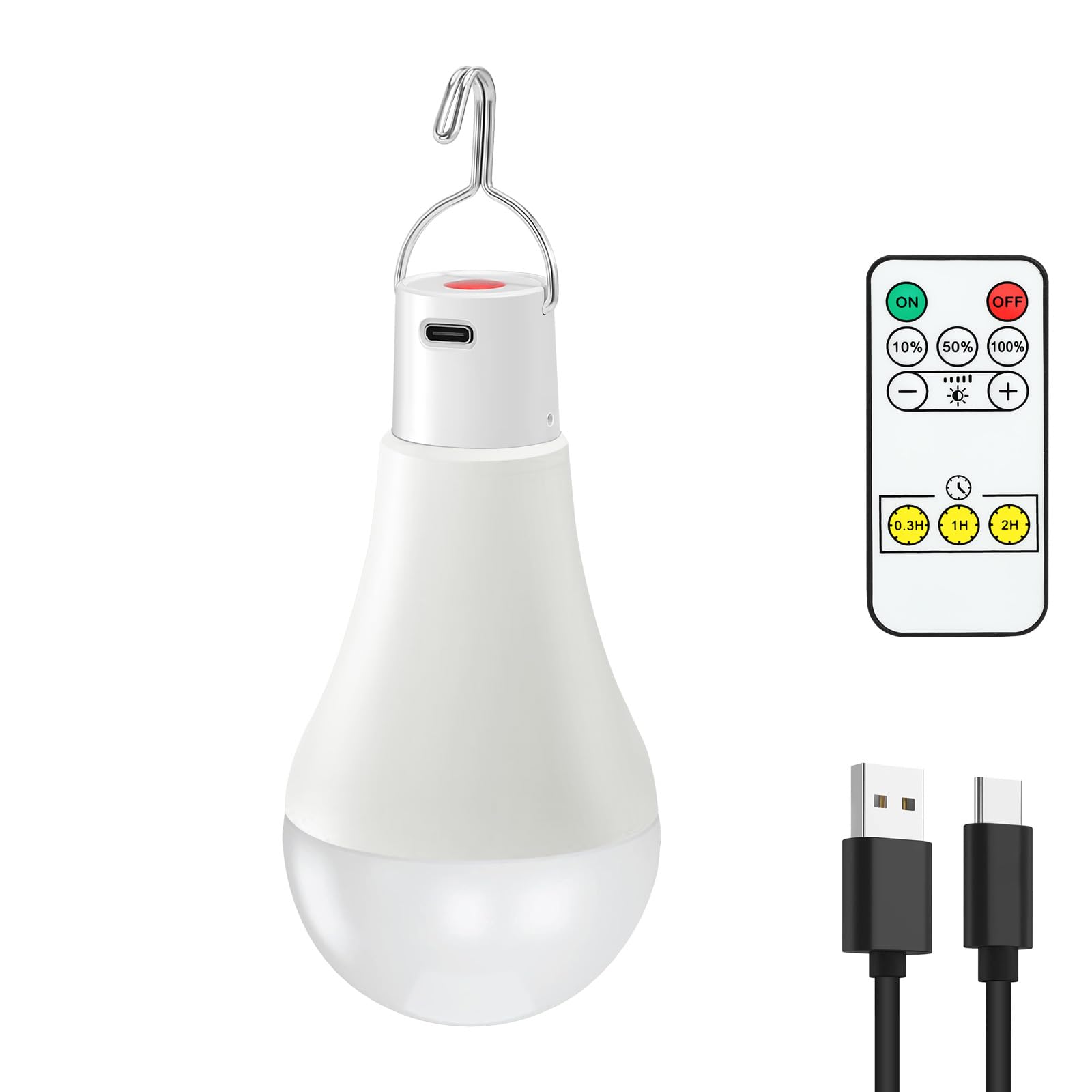 Taysing USB Rechargeable Light Bulbs with Remote Dimmable Timing 3000mAh Rechargeable Battery Portable LED Tent Light Bulbs for Home Emergency Camping Tent Hiking Hurricane Outage (Soft White 1 Pack)