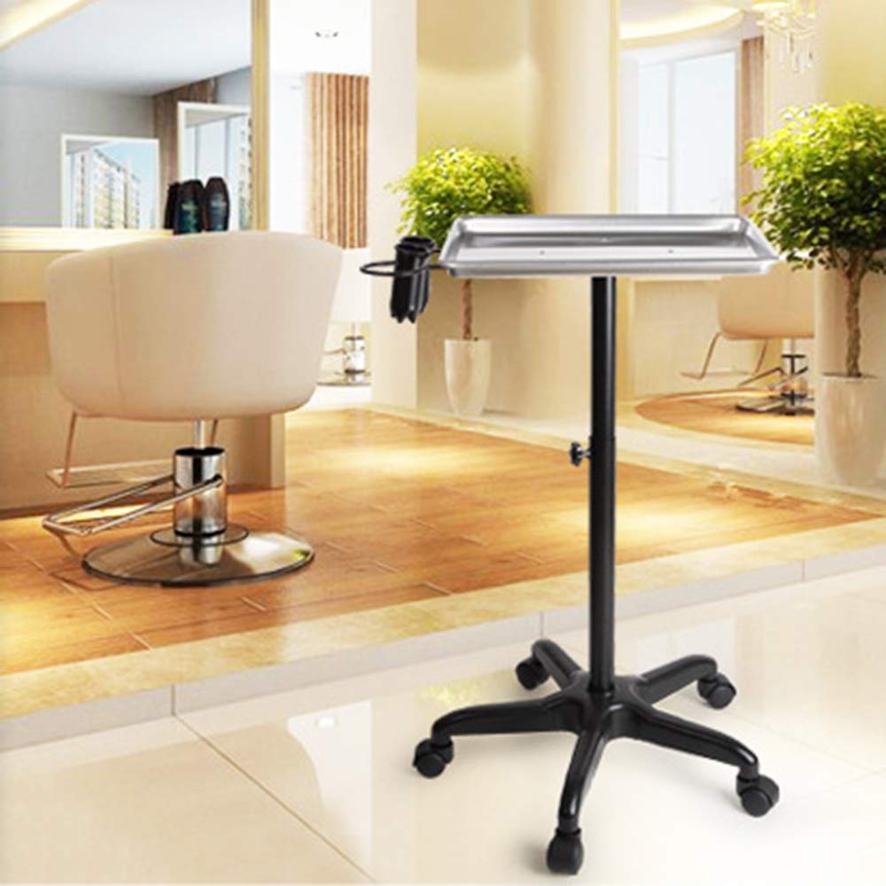 Tattoo Tray on Wheels Tattoo Cart with Bracket Salon Rolling Tray Cart for Salon Beauty Spa Tattoo, Adjustable Height (Silver)