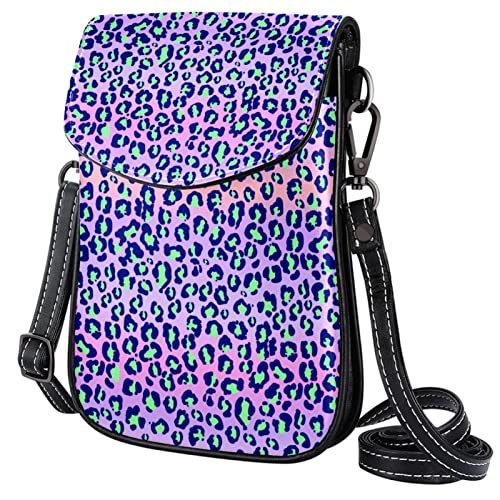 Small Crossbody Bag Purple Leopard Cell Phone Purse Wallet