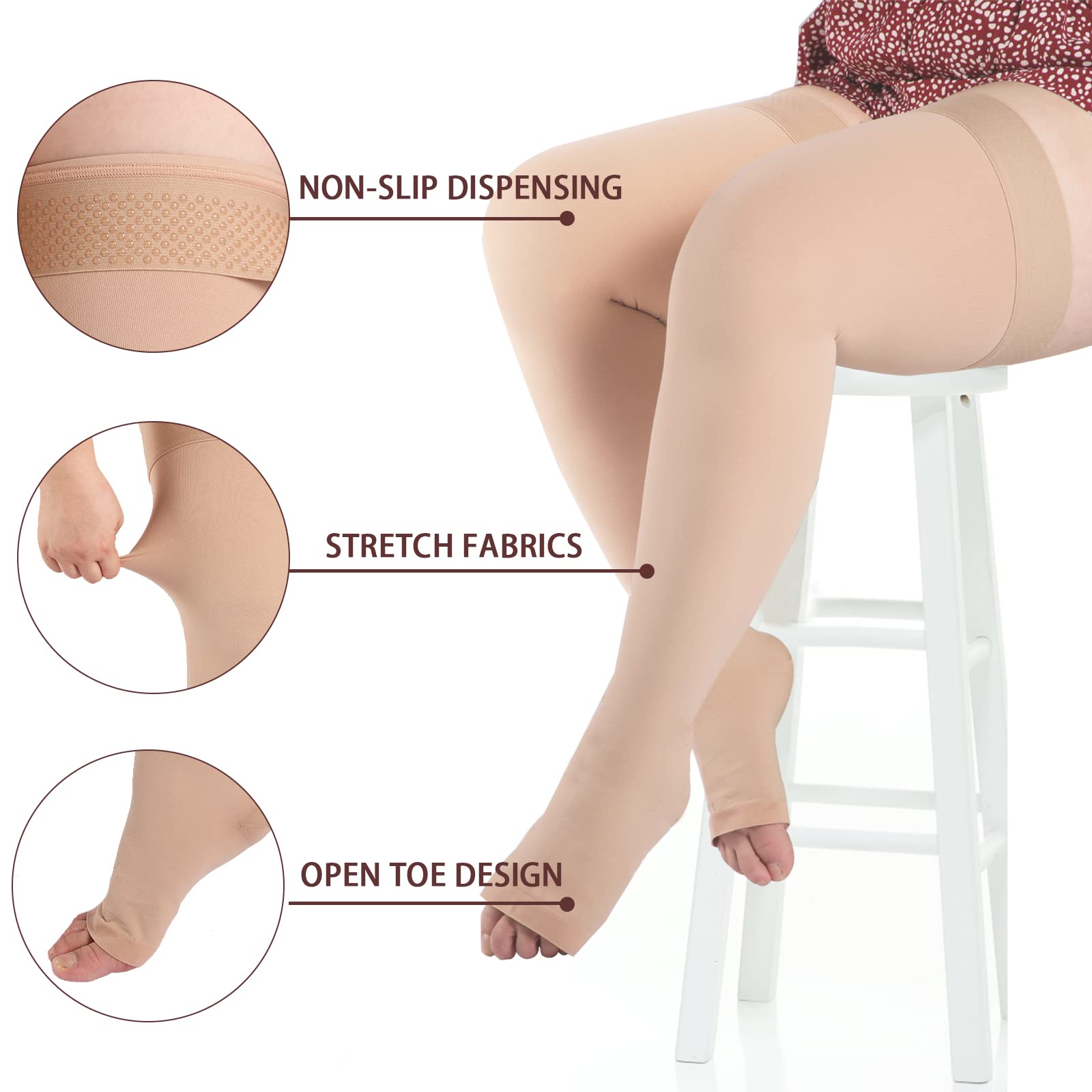 Plus Size Medical Compression Socks 20-30 mmHg for Women Men Circulation with Grip Open Toe Extra Wide Leg Black Beige, 4XL