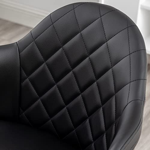 WUPOTO Dining Chairs Set of 2, Modern Upholstered Kitchen & Dining Room Chairs with Golden Metal Legs, Faux Leather Upholstery, Curved Back (Black1)
