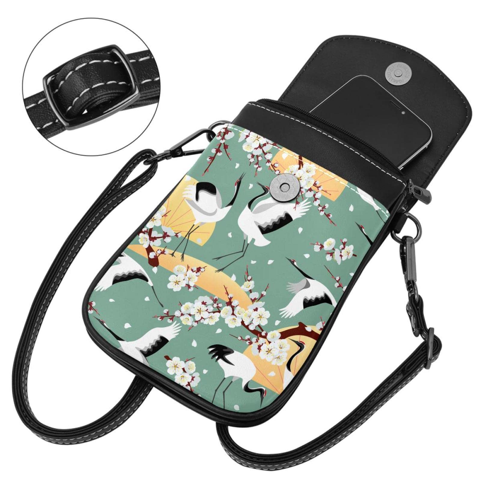 Small Crossbody Bag White Birds Flower Cell Phone Purse Wallet