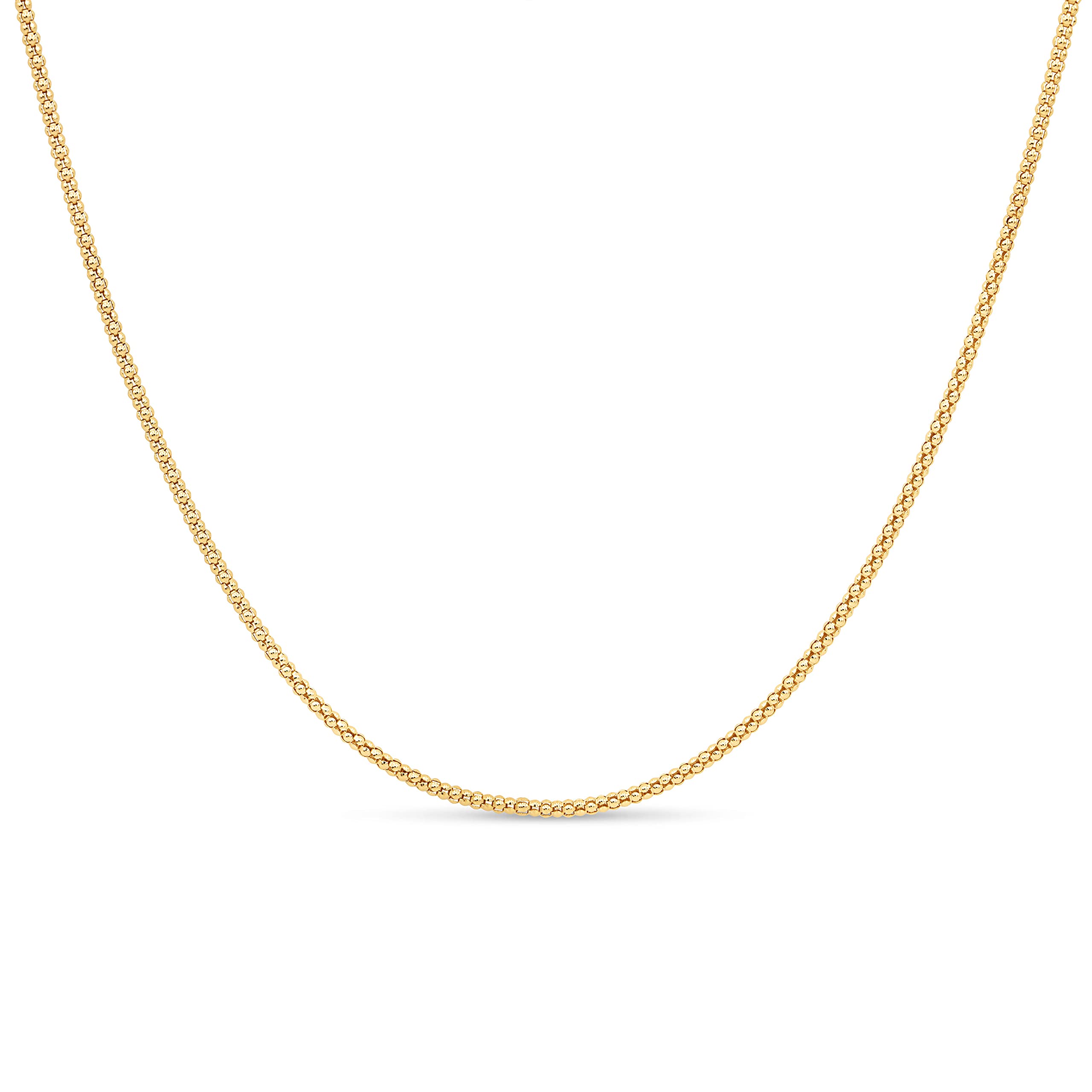 KEZEF 18k 2mm Gold Plated 925 Sterling Silver Necklace Chains Italian Curb Figaro Singapore Popcorn 14"-42" Gold Necklace Chain Sterling Silver Necklace for Women Mens Necklace Chain