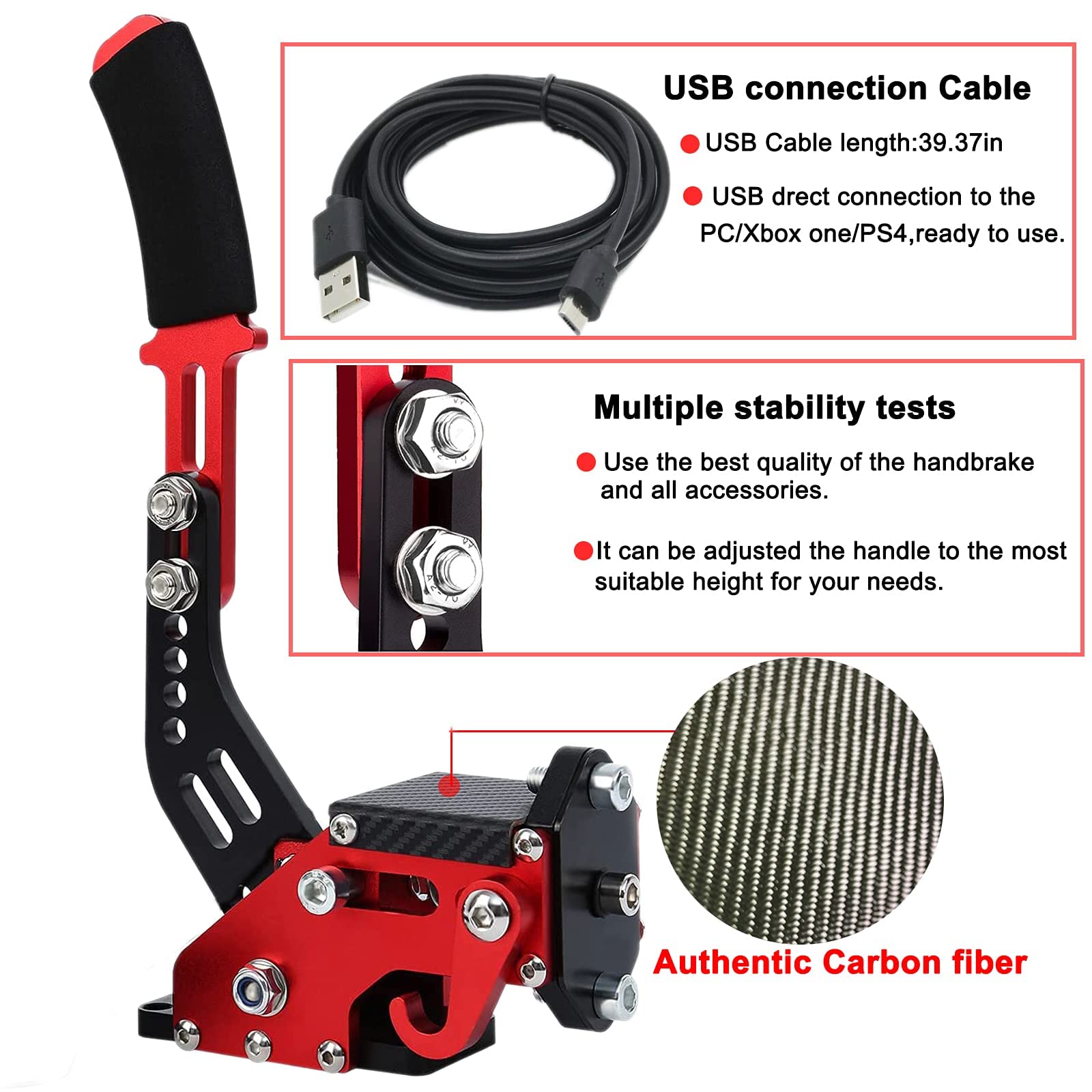 Obokidly Upgrade 2-IN-1 USB Handbrake Support G29 Compatible With PS4/PS5 + PC For Simracing Game Sim Rig With Clamp (Support G29 With Clamp, Red)