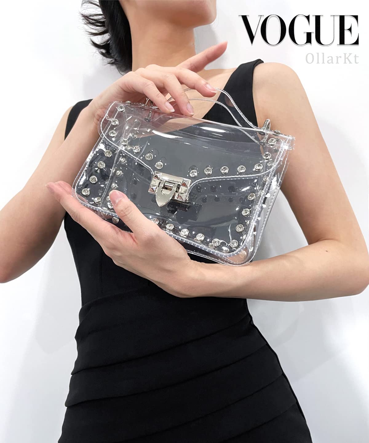 OllarKt Clear Purses For Women, Small Clear Clutch Purse Clear Crossbody Bag Stadium Approved Silver Rhinestone Embellished Evening Bag, Gift for Women