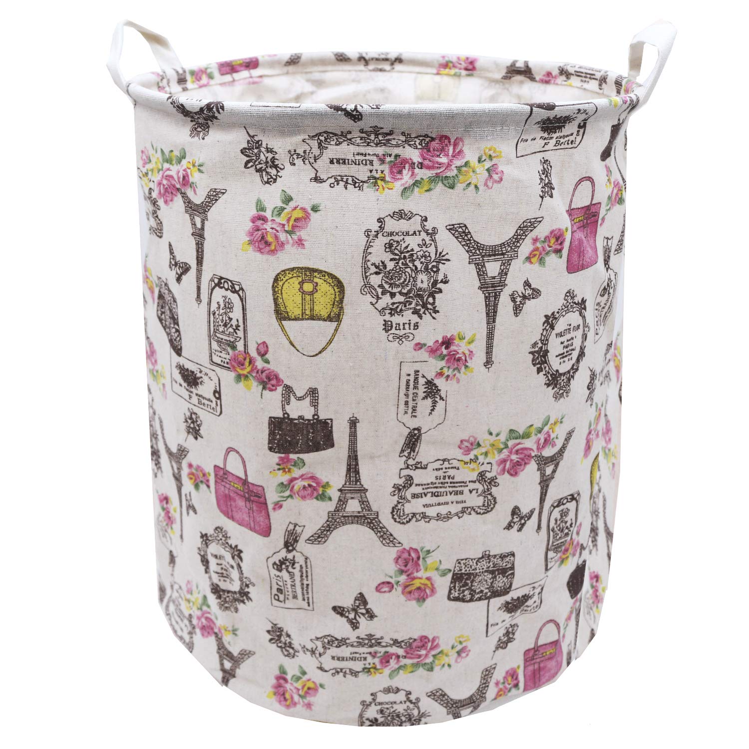 Large Laundry Basket, 63L Foldable Storage Bin, ZUEXT Freestanding Laundry Hamper with Handles for Girls Nursery Bedroom, Dirty Clothes Laundry Basket, Baby Shower Gifts(Floral Paris Towel)