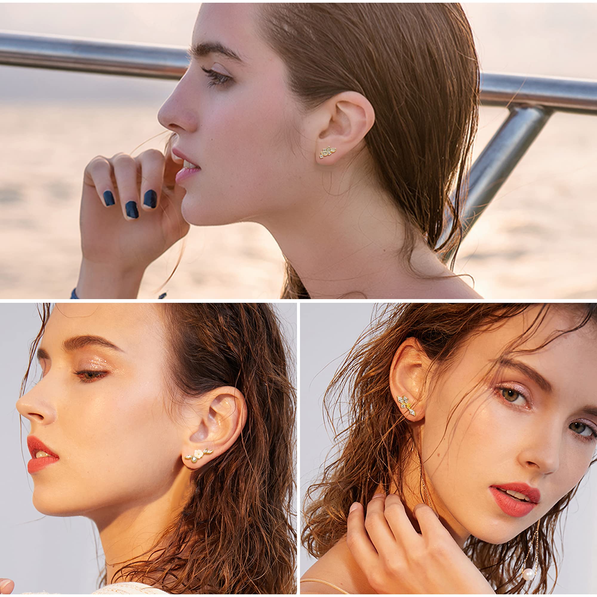 ORAZIO 8PCS Stainless Steel Cartilage Earring Stud Conch Forward Helix Tragus Daith Piercing Jewelry For Women Men Gold Tone