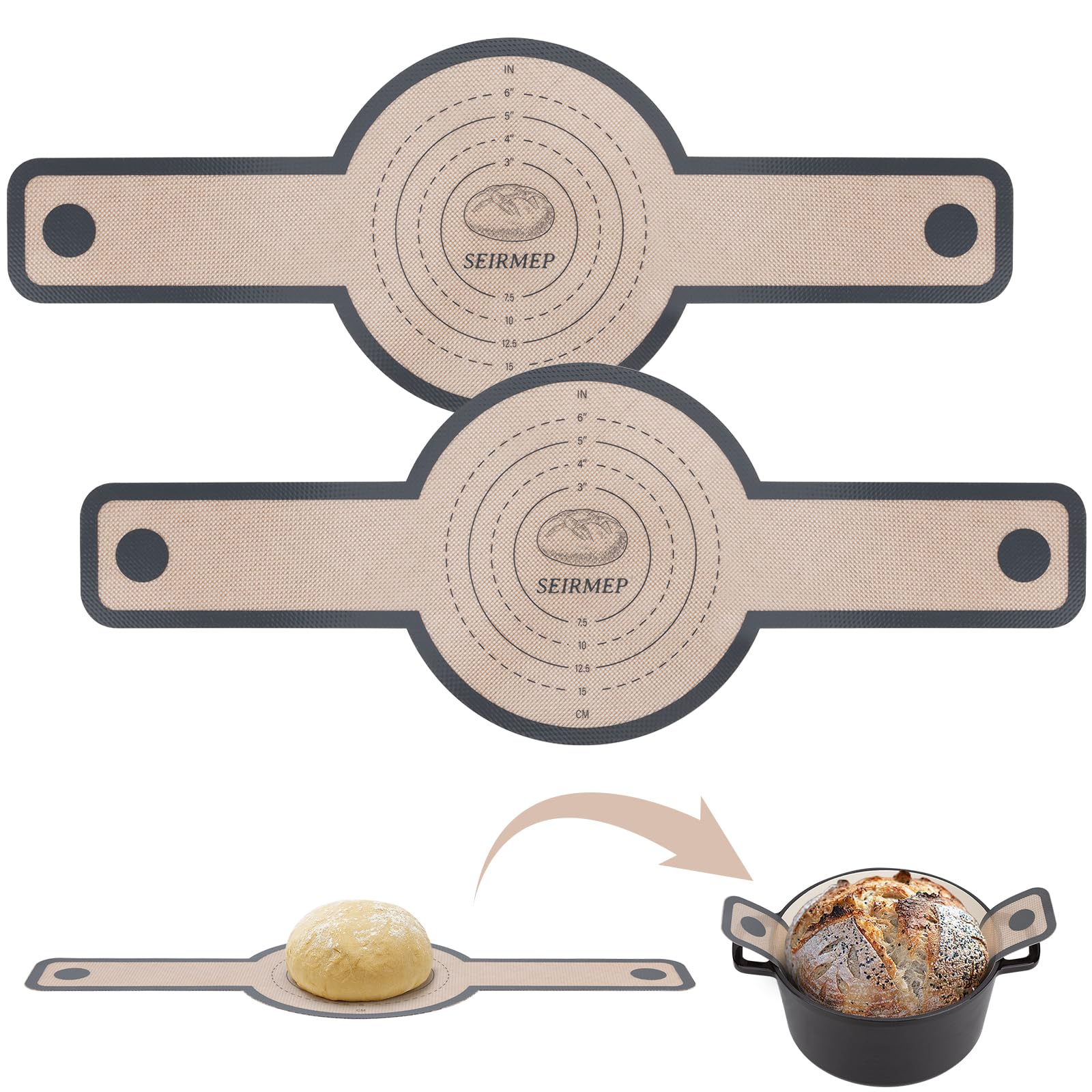 Silicone Bread Sling, Non-Stick & Reusable,Silicone Baking Mat For Dutch Oven, Sourdough Silicone Bread Sling with Long Handles, Bread Mat Easy to Clean& Transfer(2 PCS)