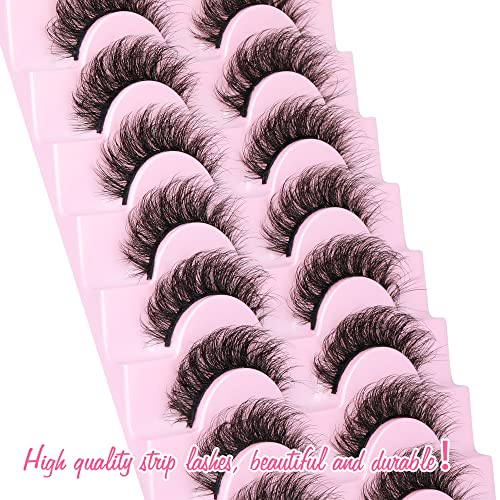 Lashes Natural Look False Eyelashes Wispy Mink Lashes Natural Lashes Extension Fluffy 5D Short Fake Eyelashes Curly Soft Lashes 8 Pairs Pack by GVEFETIEE