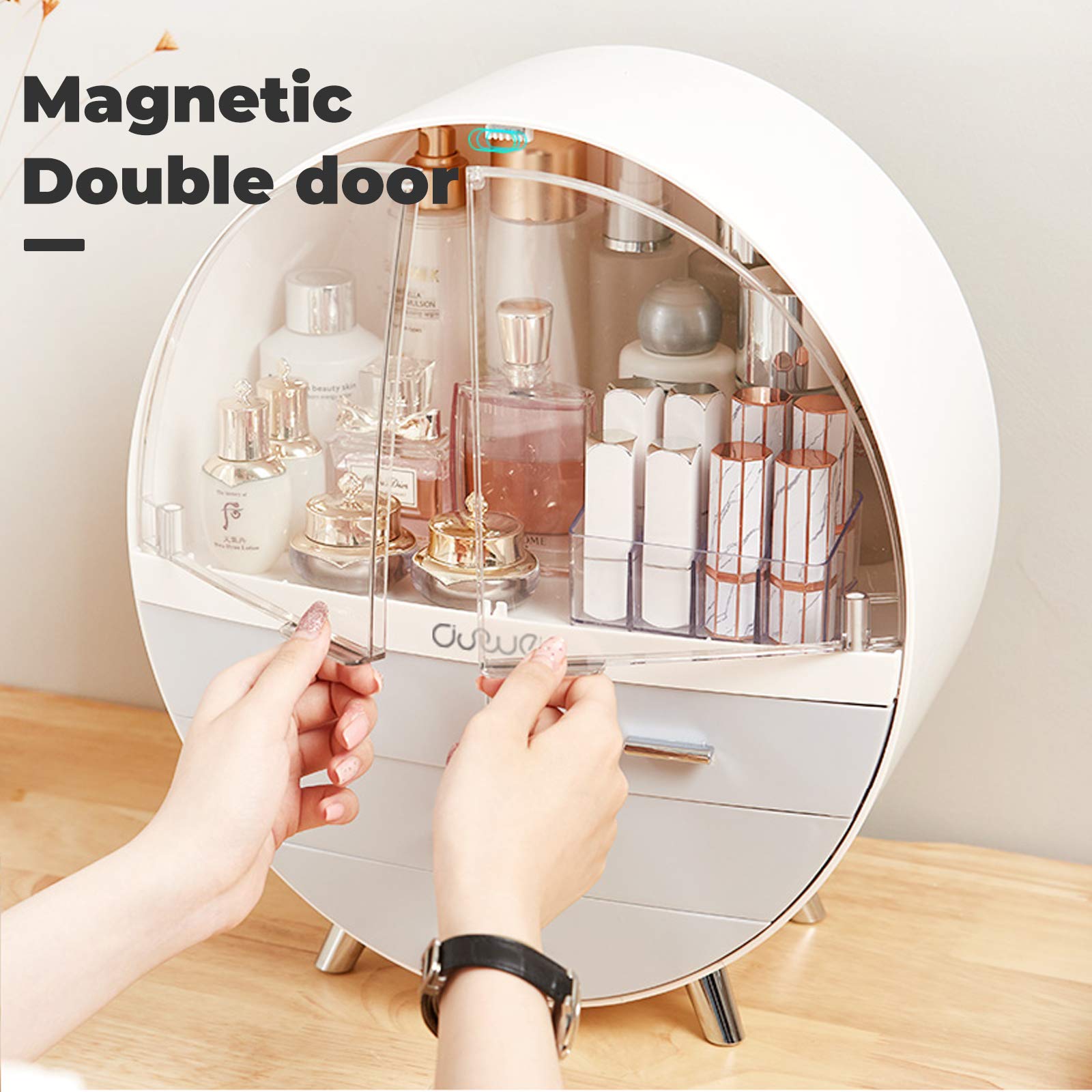 Large Makeup Organizer Desktop Dust-proof Cosmetic Storage Box Easily Organize Your Cosmetics Suitable for Vanity Bathroom Wash Basin (Pink)