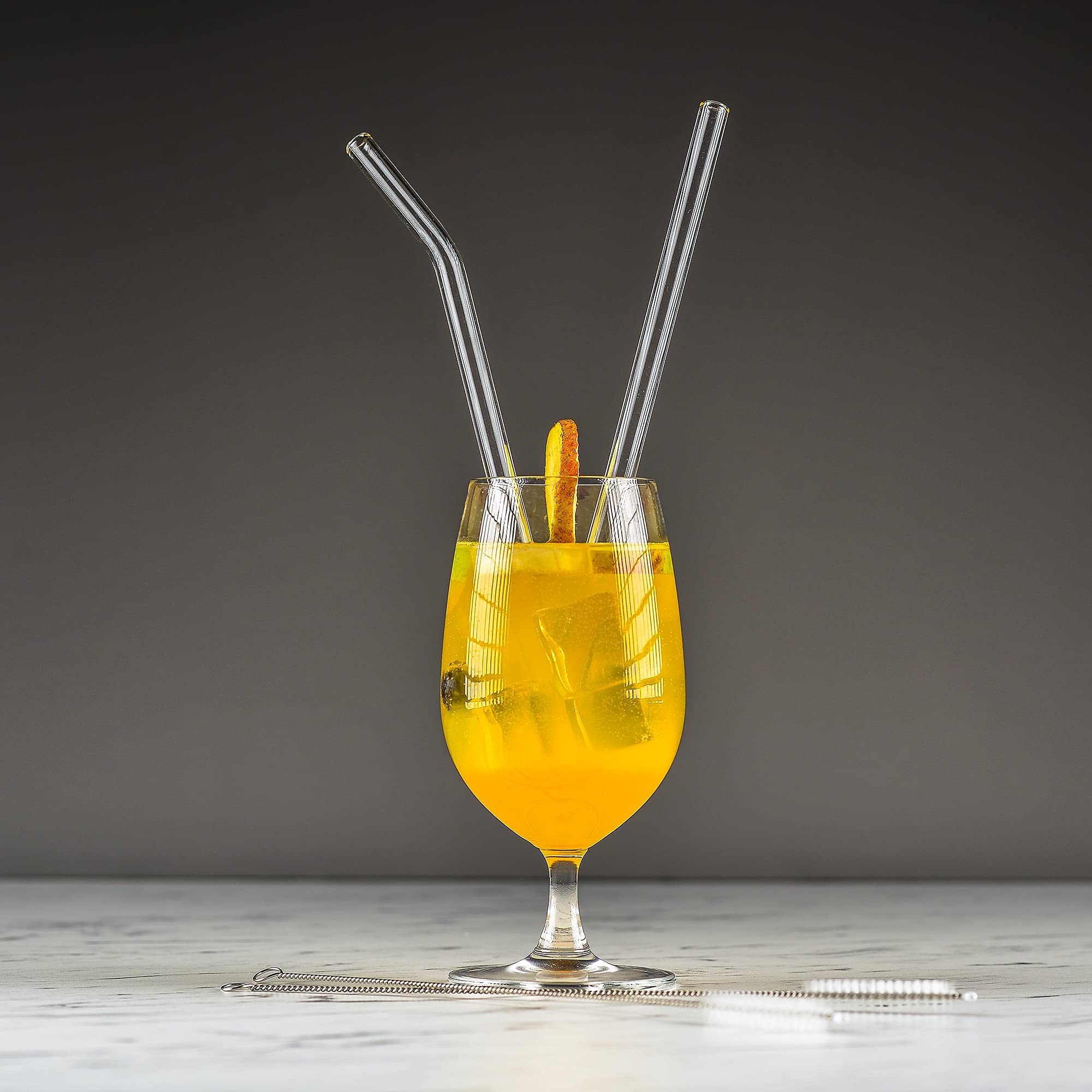 Reusable Glass Straw Set | 8 Multi Color Straws with 2 Cleaning Brushes | 4 Eco Friendly Bent Glass Straws and 4 Straight Glass Tube Straws | Zero Waste Drinking Straws | Dishwasher Safe