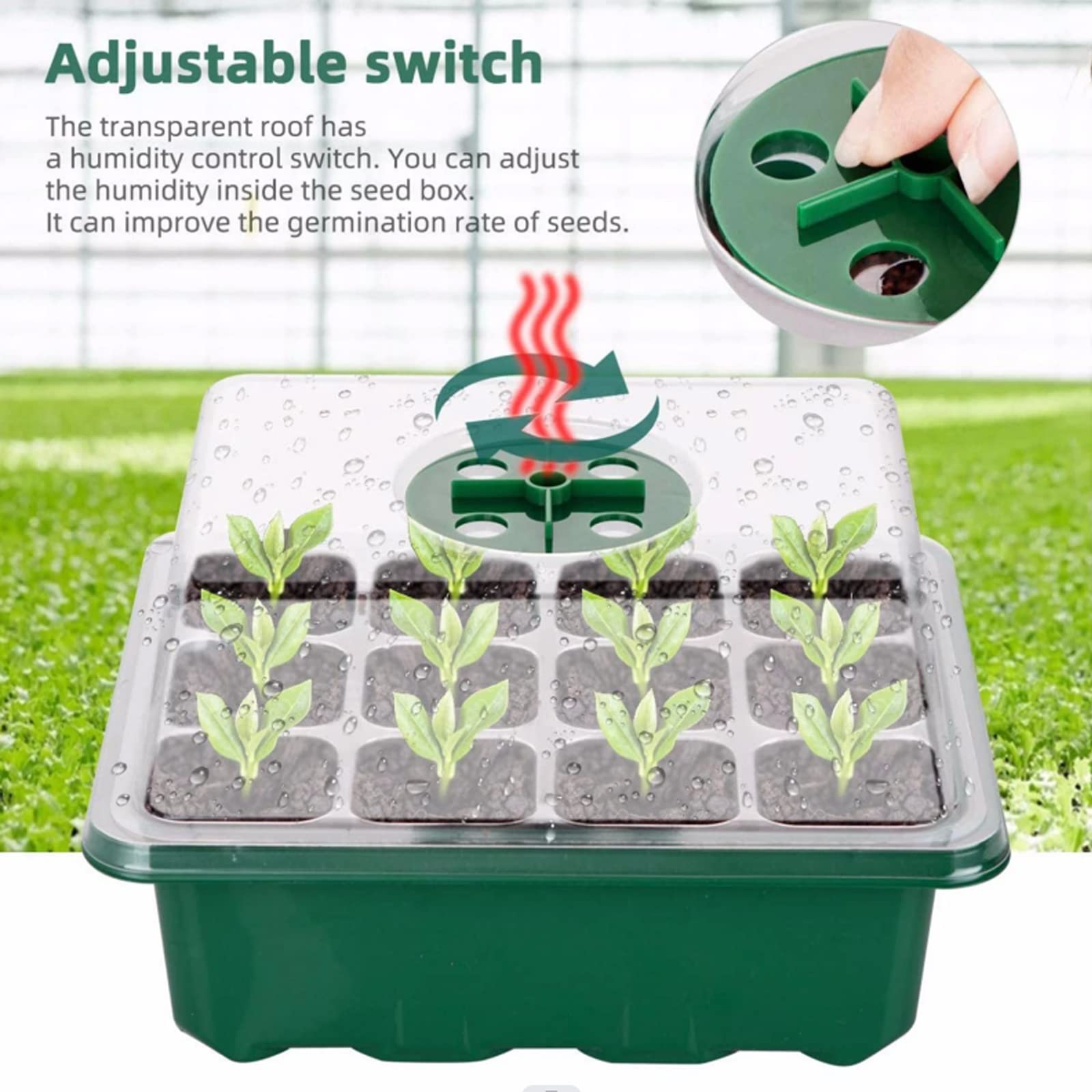 JCBritw 6-Pack Seed Starter Trays, 72-Cell Thickened Seed Starter Kit with Humidity Dome, Flat Reusable Plant Germination Trays with Drain Hole, Seeds Propagation Tray