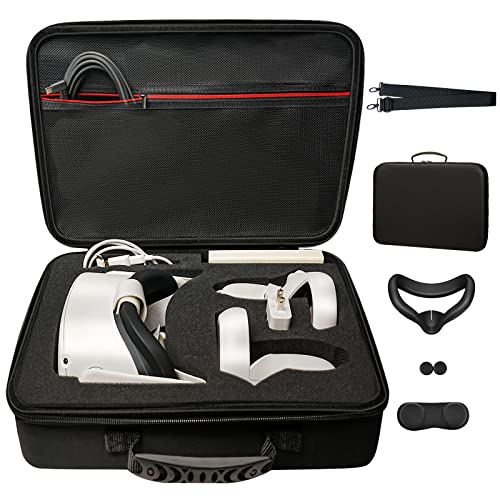 RIGICASE Hard carrying Case for Meta/Oculus Quest 2 VR Headset with accessories Silicon face cover, Lens cover, joystick cover; Precision foam inserts for Quest headsets all in one organization