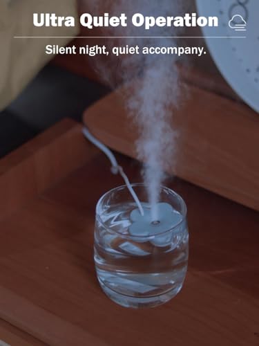 Small Flower USB Humidifier, Creative Cute Atomization Mist Maker, Simple Mini Ultrasonic Fogger, Personal Portable Waterproof Air humidifier for Home Bedroom Office Desk (Blue)