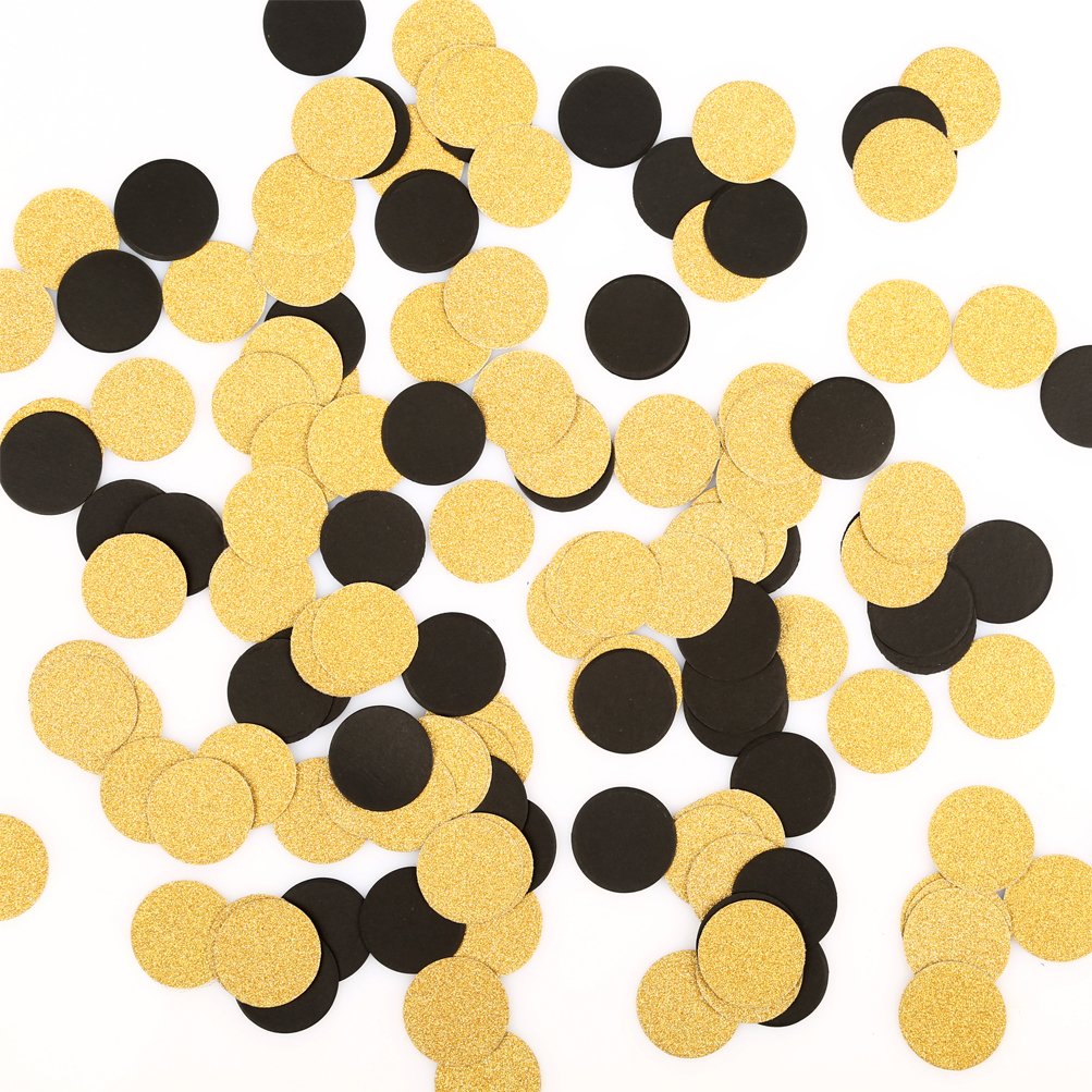 MOWO Glitter Paper Confetti Circles Wedding Party Decor and Table Decor 1.2ββ in Diameter (glitter gold,black,200pc)