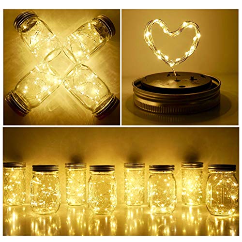 Solar Mason Jar Lid String Lights, 8 Pack 20 Led String Fairy Star Firefly Jar Lids Lights (Jars Not Included), for Mason Jar Patio Garden Wedding Lantern Table Decoration( No Hangers(Warm White)