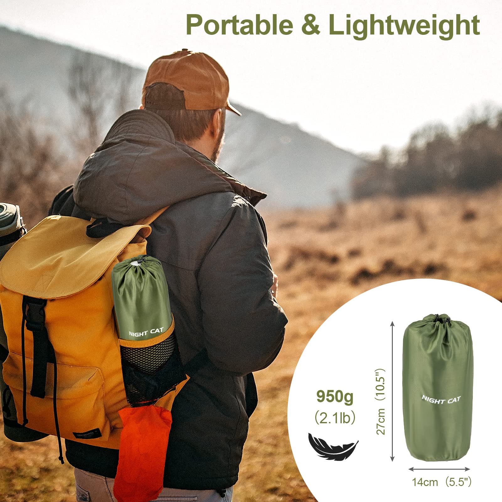 Night Cat Backpacking Tent with 2 Pack Inflatable Sleeping Pad Lightweight Waterproof Portable Easy Setup Outdoors for 2 Persons