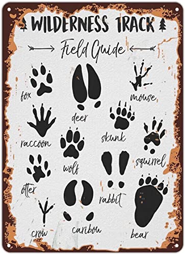 WZVZGZ Metal Tin Retro Sign Animal Tracks Poster Woodland Animal Wilderness Paw Footprint,Metal Sign Retro Wall Decor for Home Cafes Office Store Pubs Club Sign Gift 8x12 Inch Inch Plaque Tin Sign