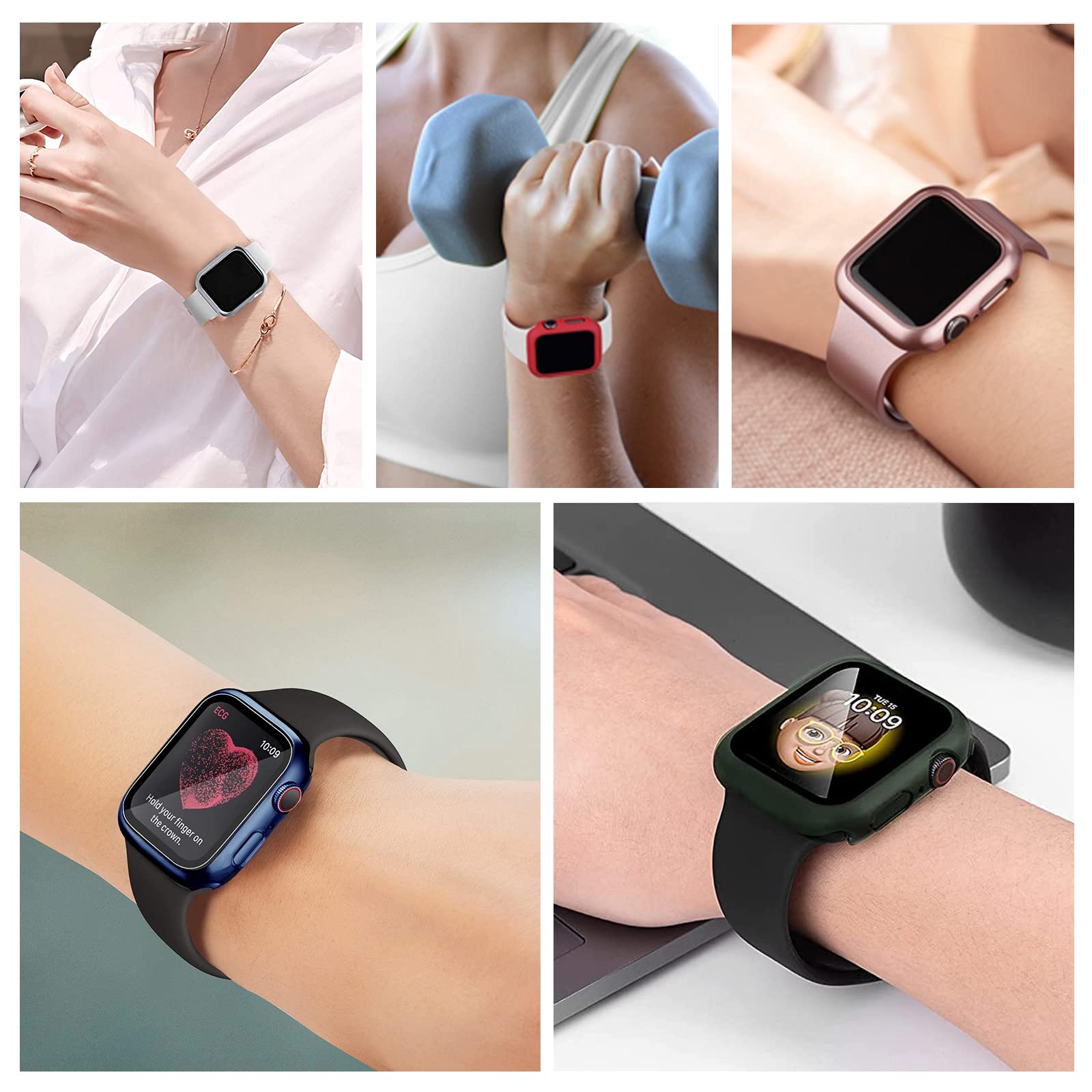 Plymun 2 Pack Case for Apple Watch Series 7 41mm, Tempered Glass Screen Protector with Hard PC Bumper, Full Protective, Touch Sensitive, Ultra-Thin iWatch S7 Cover (Rosegold & Transparent)