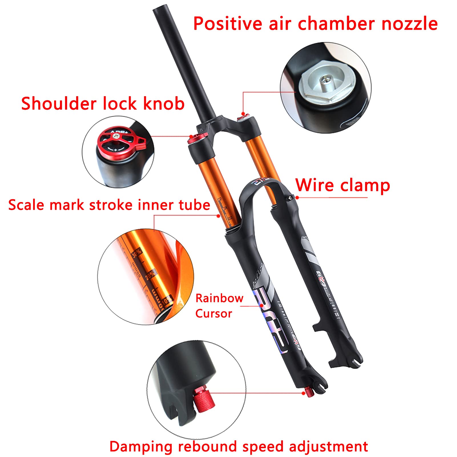 MTB Air Fork Front Suspension 26 & 27.5In Mountain Bike Adjustable Damping Shock Absorber, Double Chamber, Shoulder Lock, Super Light 1600G Bicycle Accessories,White,26inch