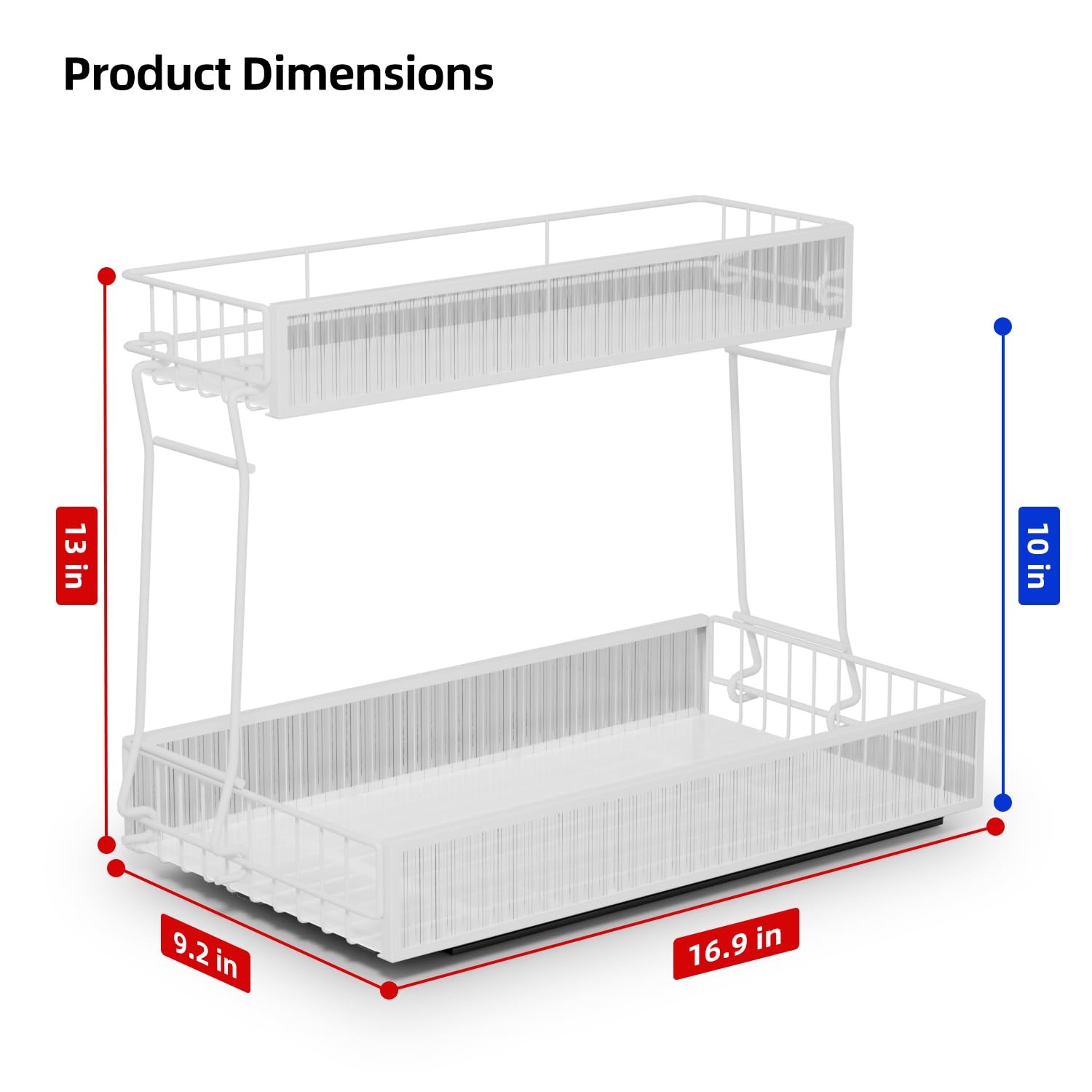 Lxmons 2-Tier Under Sink Slide Out Organizer, Pull Out Cabinet Storage Shelf with Sliding Storage Wire Basket Drawer for Bathroom Kitchen, Countertop or Pantry Storage Shelf, White
