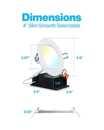 Sunco 6 Pack 4 Inch Slim LED Recessed Ceiling Lights, Selectable CCT 2700K/3000K/3500K/4000K/5000K, Dimmable, 10W, Canless with Junction Box - Energy Star ETL T24