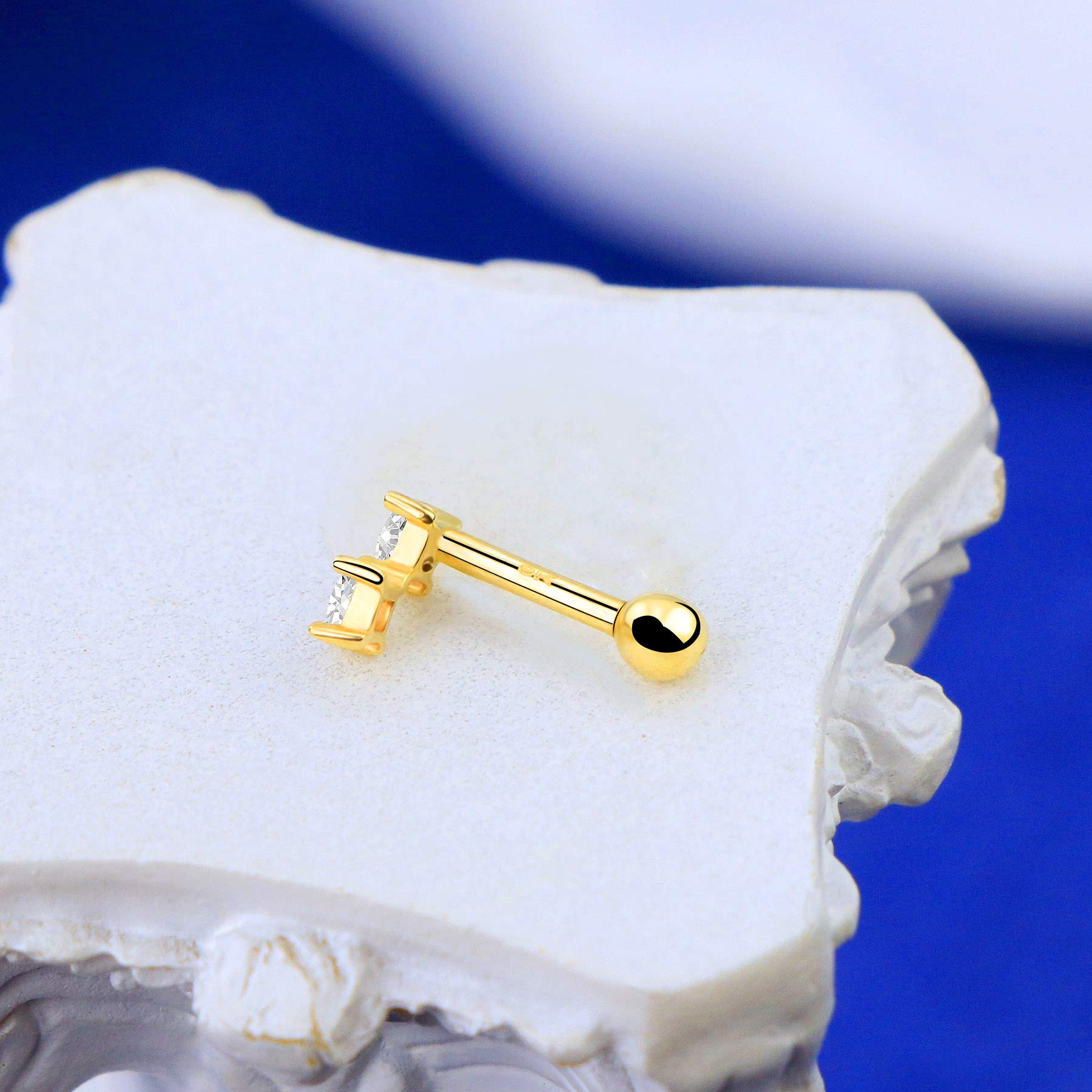 Melighting Gold Helix Earrings 9K 16G Star Tragus Piercing Jewelry Cross Stud Earring Clear CZ Cartilage Lobe Conch Earrings for Women