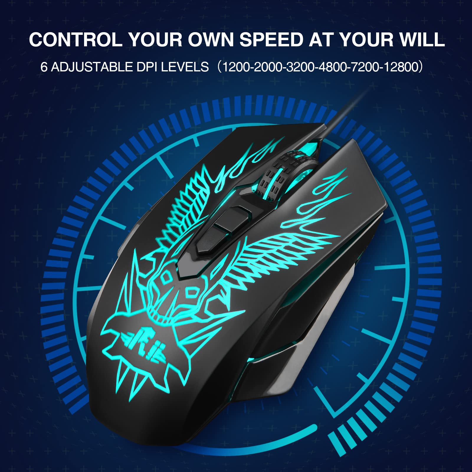 Rii Wired Gaming Mouse,Ergonomic Optical Mice with RGB Backlit,6 Programmable Buttons,1200 to 12800 High-Precision Adjustable DPI,Ergonomic PC Gaming Mouse for Windows PC Laptop Gamers(Black)