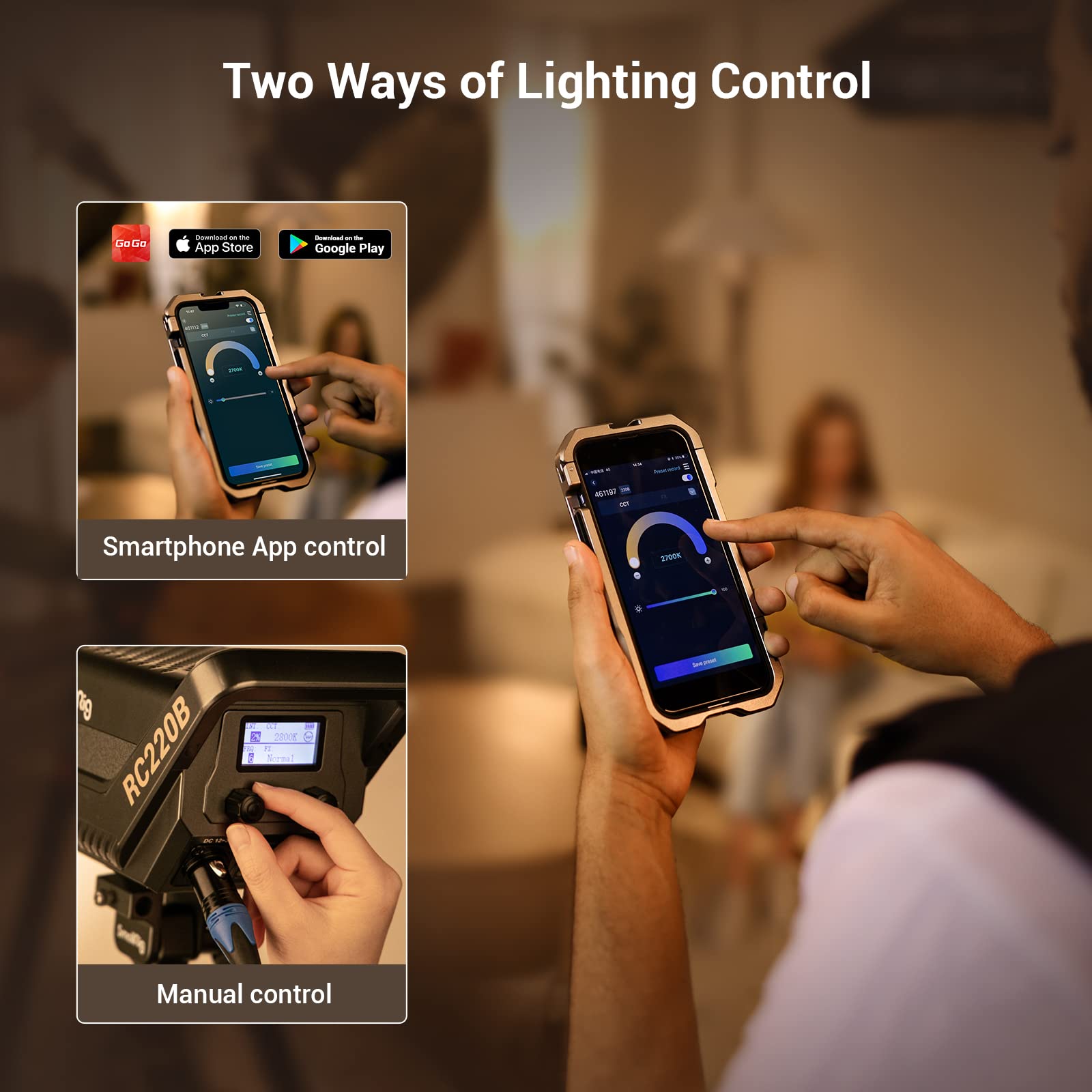 SmallRig 2xRC220D+1xRC220B 3-LED Video Light Kit 98,700/84,500 LUX @3.3ft Continuous Output Light with TLCI 96+ CRI 95+, 9 Lighting Effects, V-Mount Battery Plate, Professional Studio light-4012