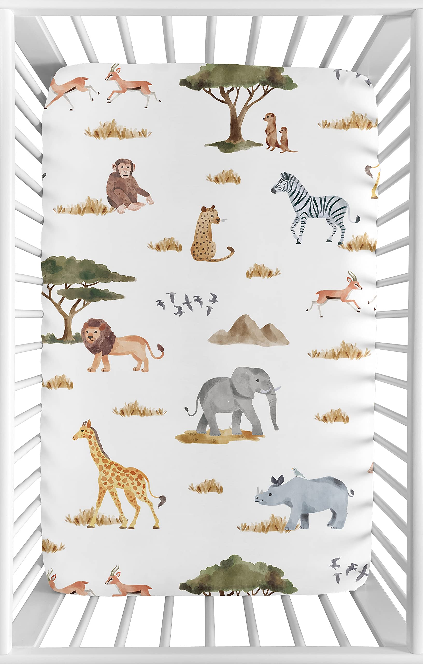 Sweet Jojo Designs Jungle Animals Boy Girl Fitted Mini Crib Sheet Baby Nursery Portable Crib Pack and Play Hunter Green Yellow Grey Black White Wildlife Safari Animal Elephant Giraffe Monkey Leopard