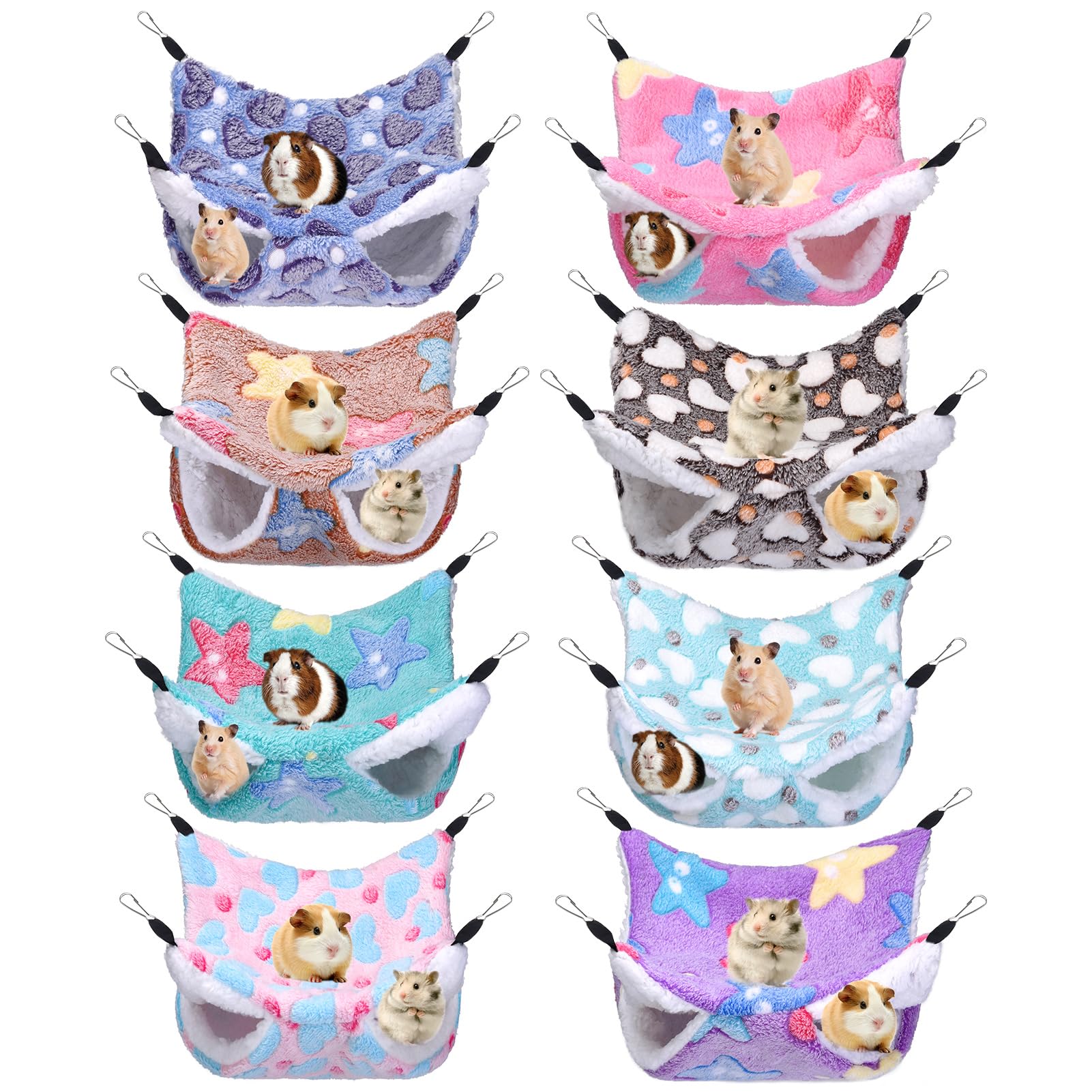 Jspupifip 8 Pcs Guinea Pig Rat Hammock Hanging Hammock Bunkbed Toys Accessories for Small Animals Guinea Hamster Parrot Rat Mice Chinchilla Flying Squirrel Hideout Soft Double Layer