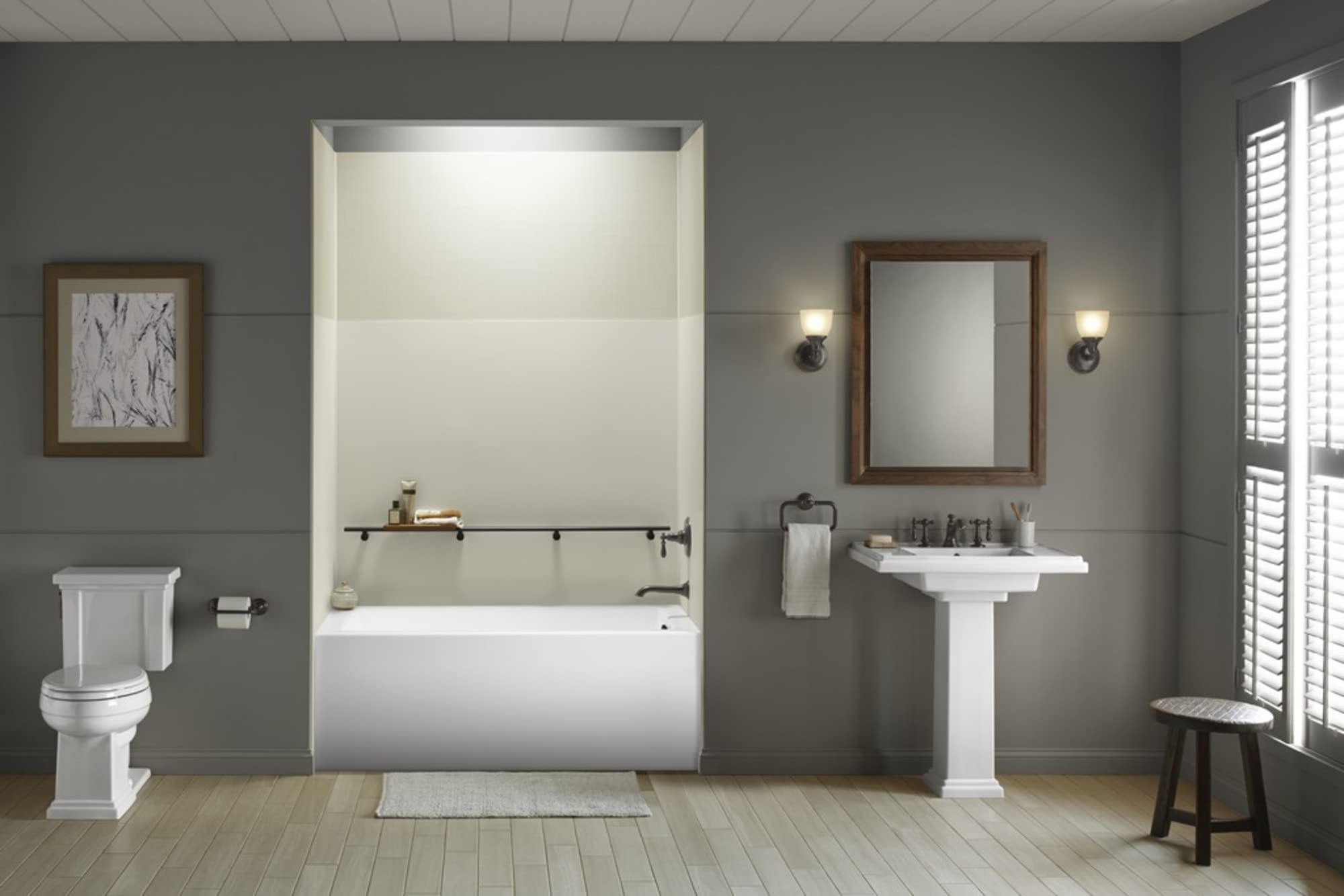 KOHLER K-1957-RA-0 Underscore Rectangle 60-Inch x 32-Inch Alcove Bath, Integral Flange and Right-Hand Drain, White