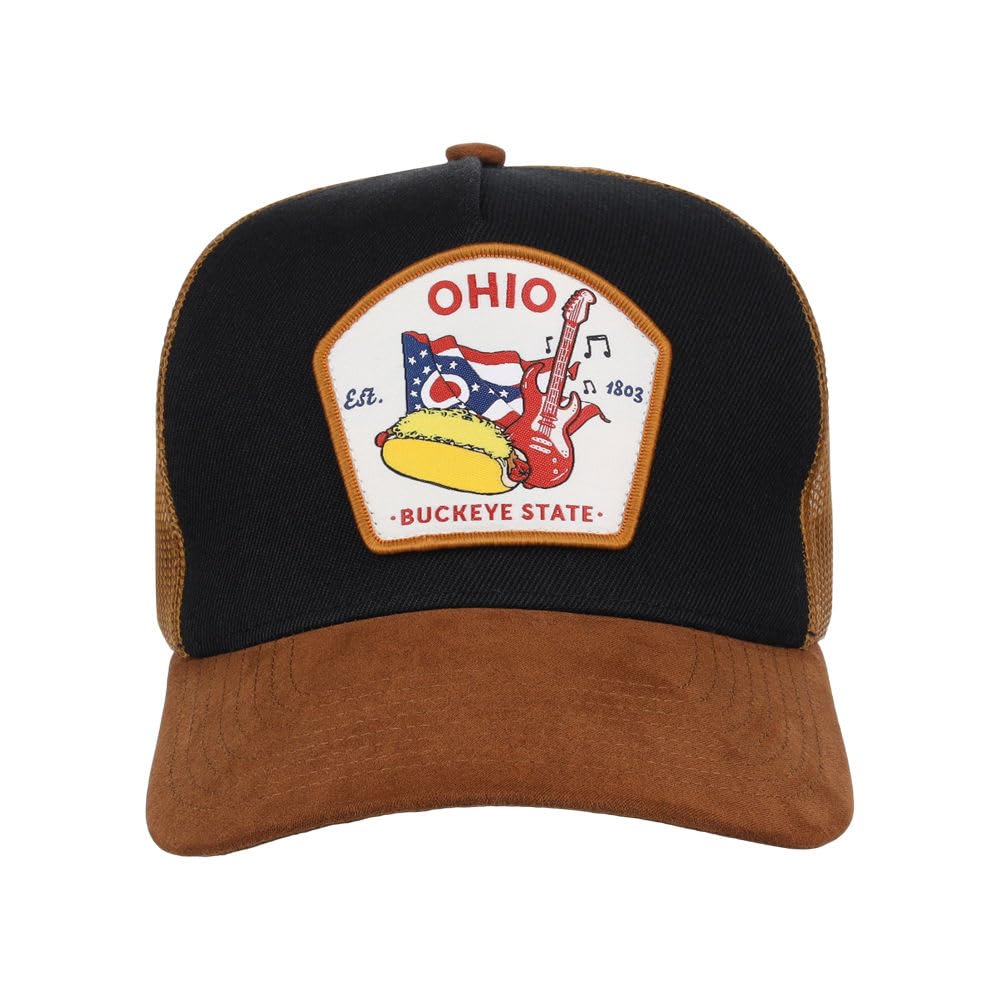 Local Crowns Ohio Blackout Leather State Patch Curved Trucker Flag Adjustable Black Snapback Cap