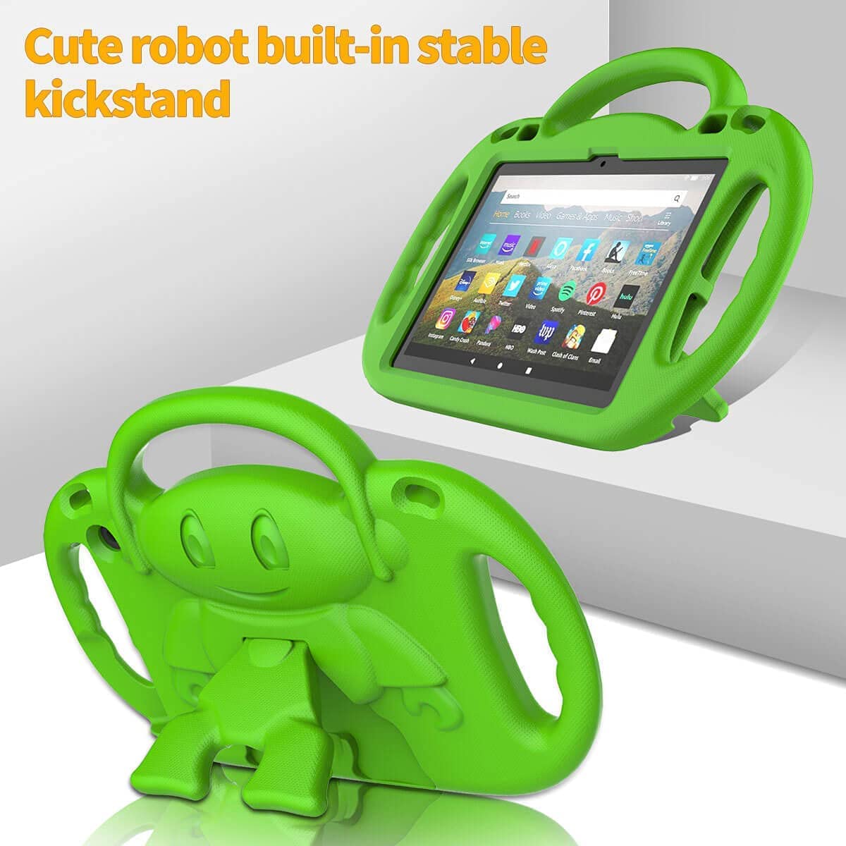 TOEVEK Kids Case for Fire HD 8 Plus Tablets, All-New Fire HD 8 Case with Shoulder Strap - Durable Shockproof Handle Stand Protective Case ONLY for Amazon Kindle Fire 8 2020/2022 Tablets, Green