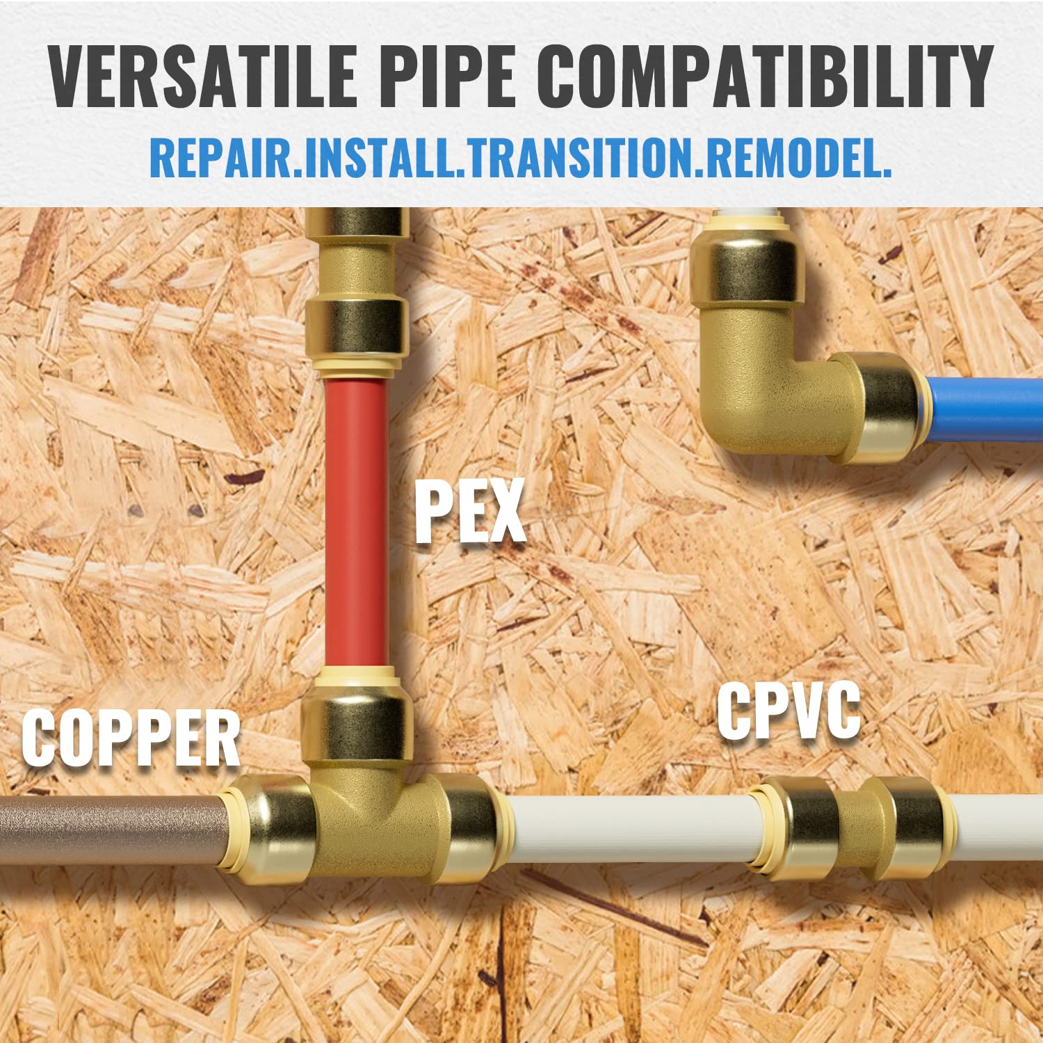 SUNGATOR 1/2" Elbow, Pushfit 90 Degree Elbow, No Lead Brass Plumbing Fitting 1/2" 90 Elbow, Push to Connect PEX, Copper, CPVC, with 1 Disconnect Clip, Pack of 12