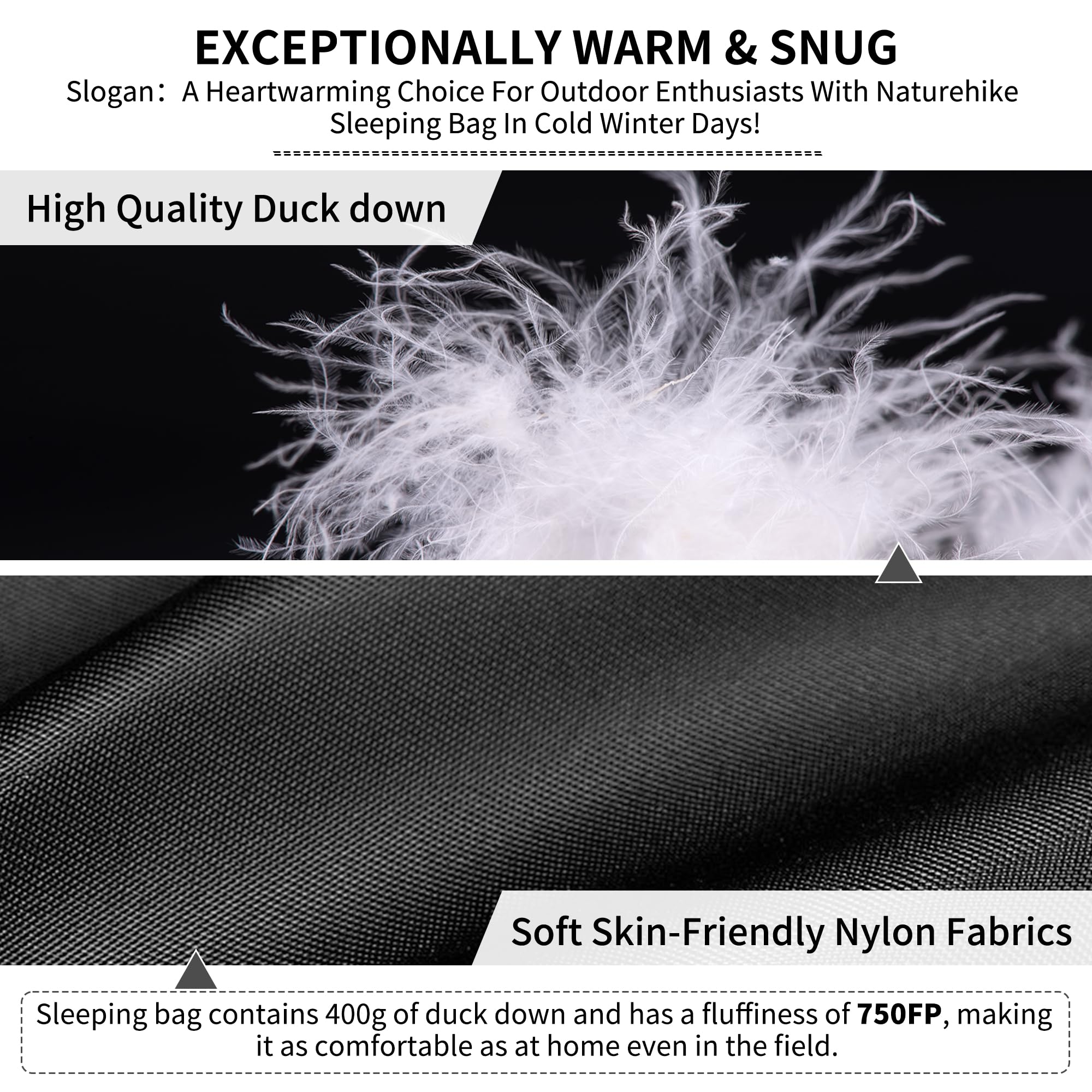 Naturehike Ultralight Goose Down Sleeping Bag, 750FP Backpacking Sleeping Bag, Compact Waterproof Sleeping Bag for Adults & Kids, Cold-Weather Sleeping Bag for Camping, Hiking, Traveling